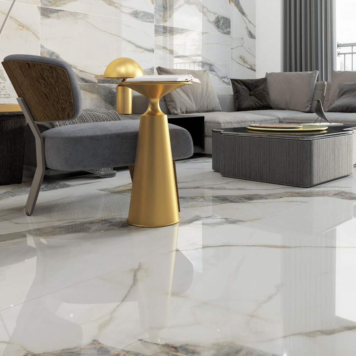 Carrelage sol grand format blanc brillant poli l.120 x L.120 cm ...