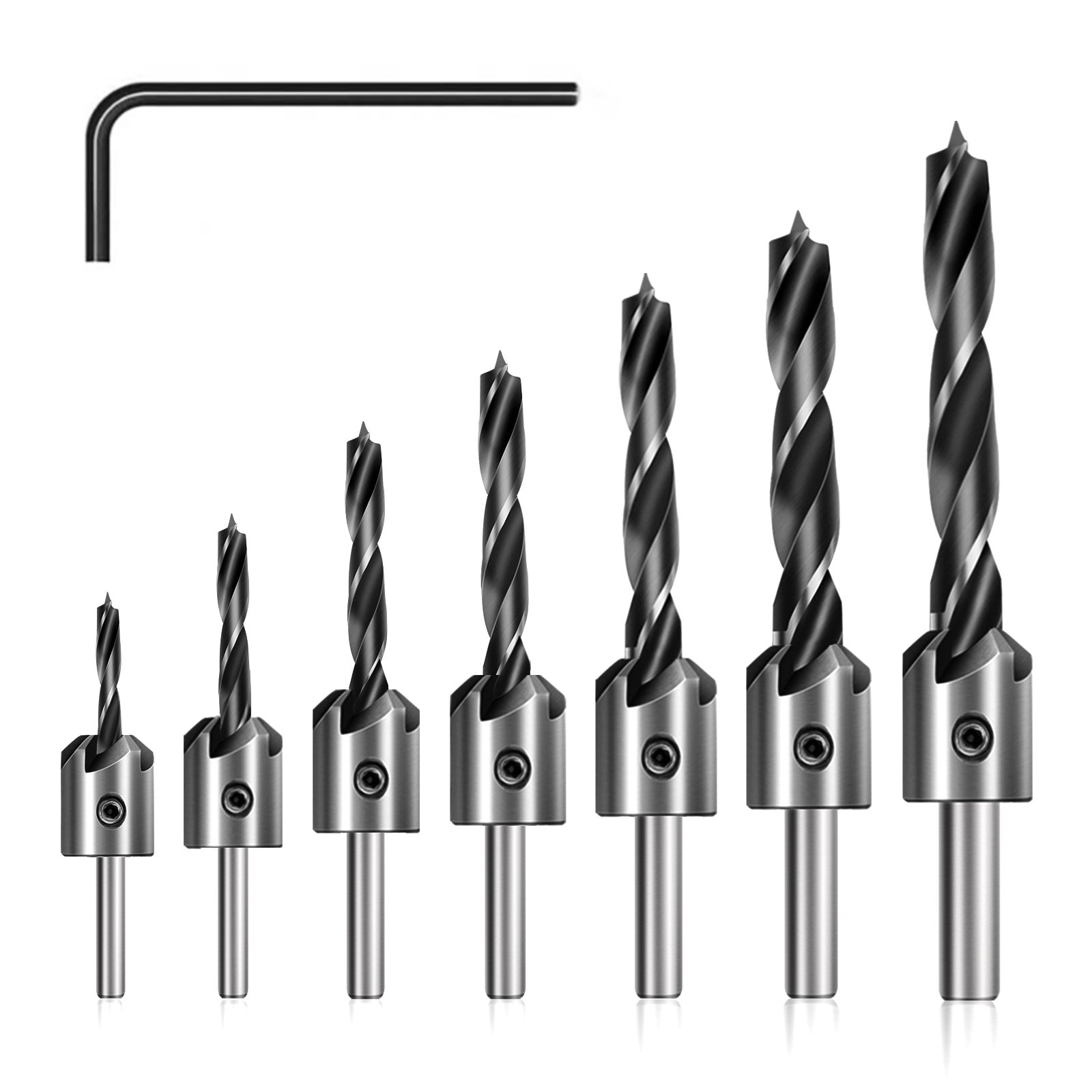 7 Pièce HSS Jeu de Foret Fraise Chanfrein 3-10mm pour le travail du ...