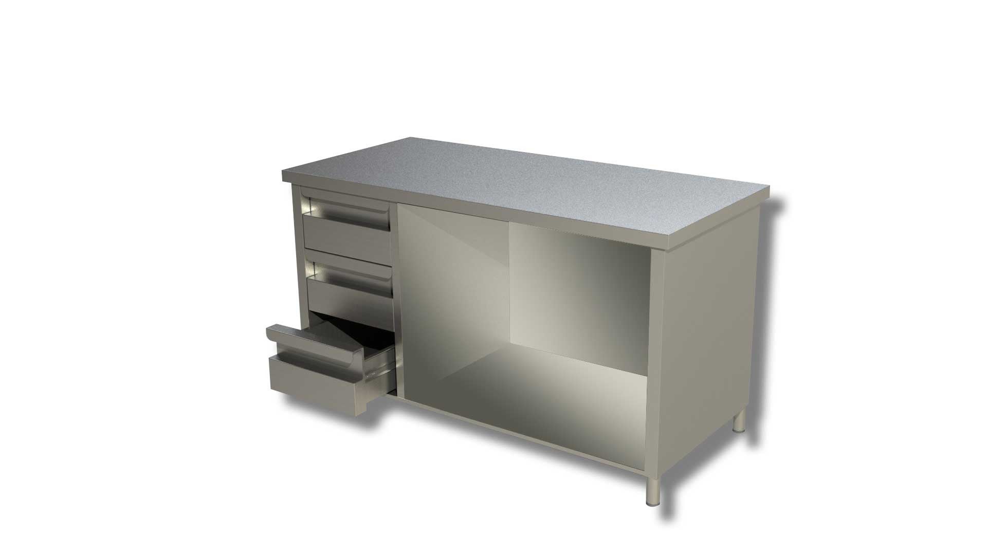 Table sur armoire ouverte avec 1 etagere et 3 tiroirs a gauche Gamme ...