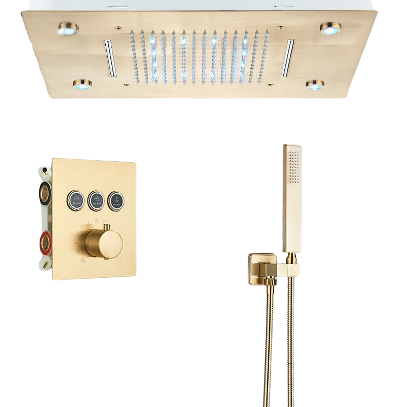 Douche Encastrée Intellilight Doré, Pomme de Douche avec Éclairage LED ...