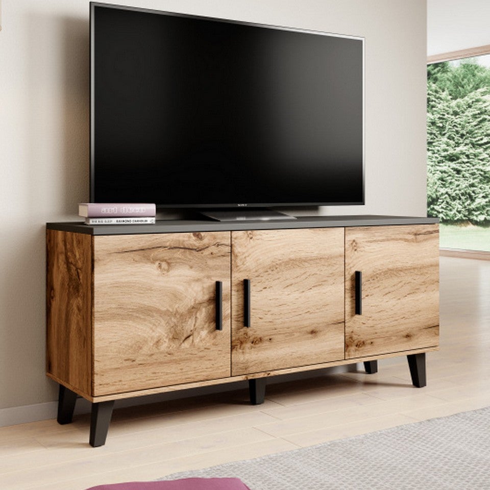 Buffet décor chêne et noir mat 3 portes 150 cm Colin | Leroy Merlin