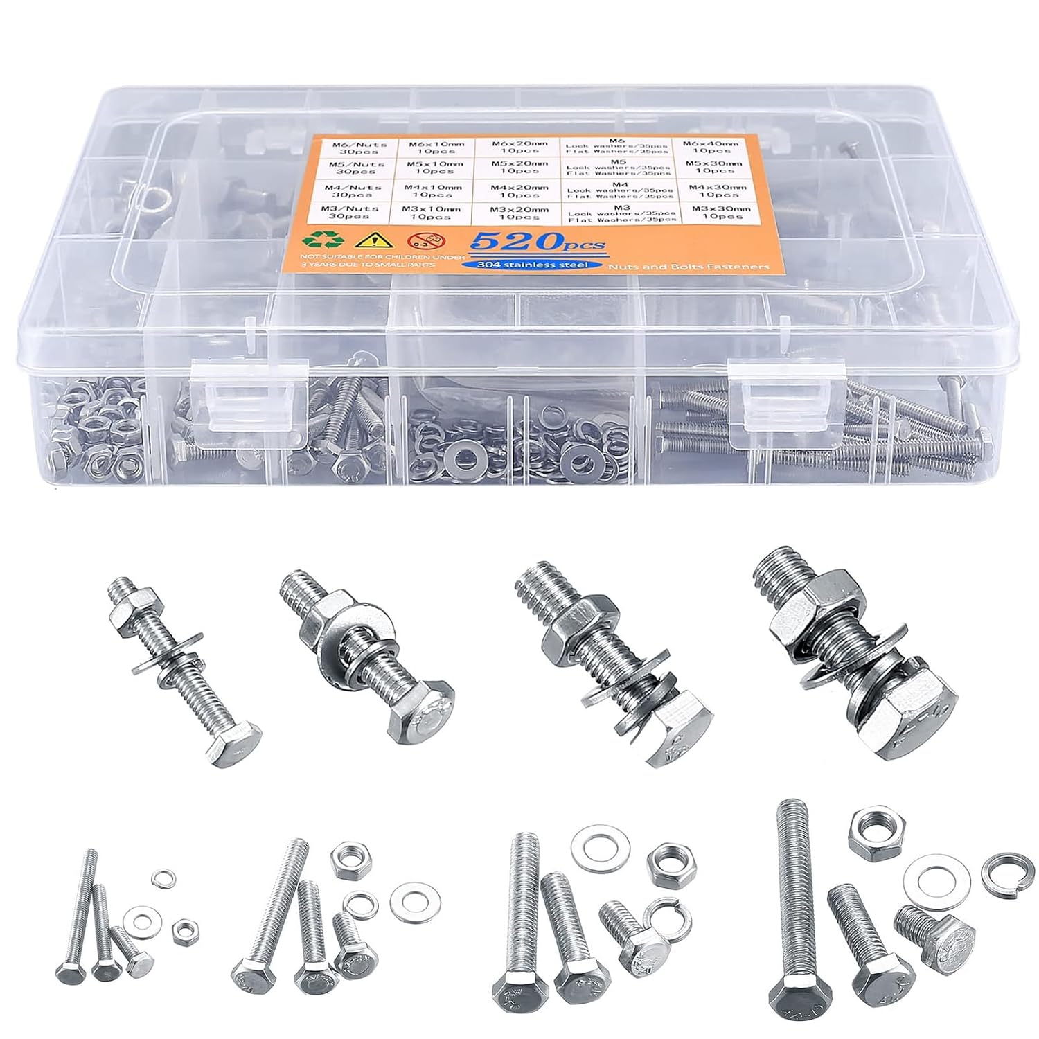Jeu de Vis Boulons et Écrous, Vis et Ecrou M3 M4 M5 M6 520PCS Kit, vis ...