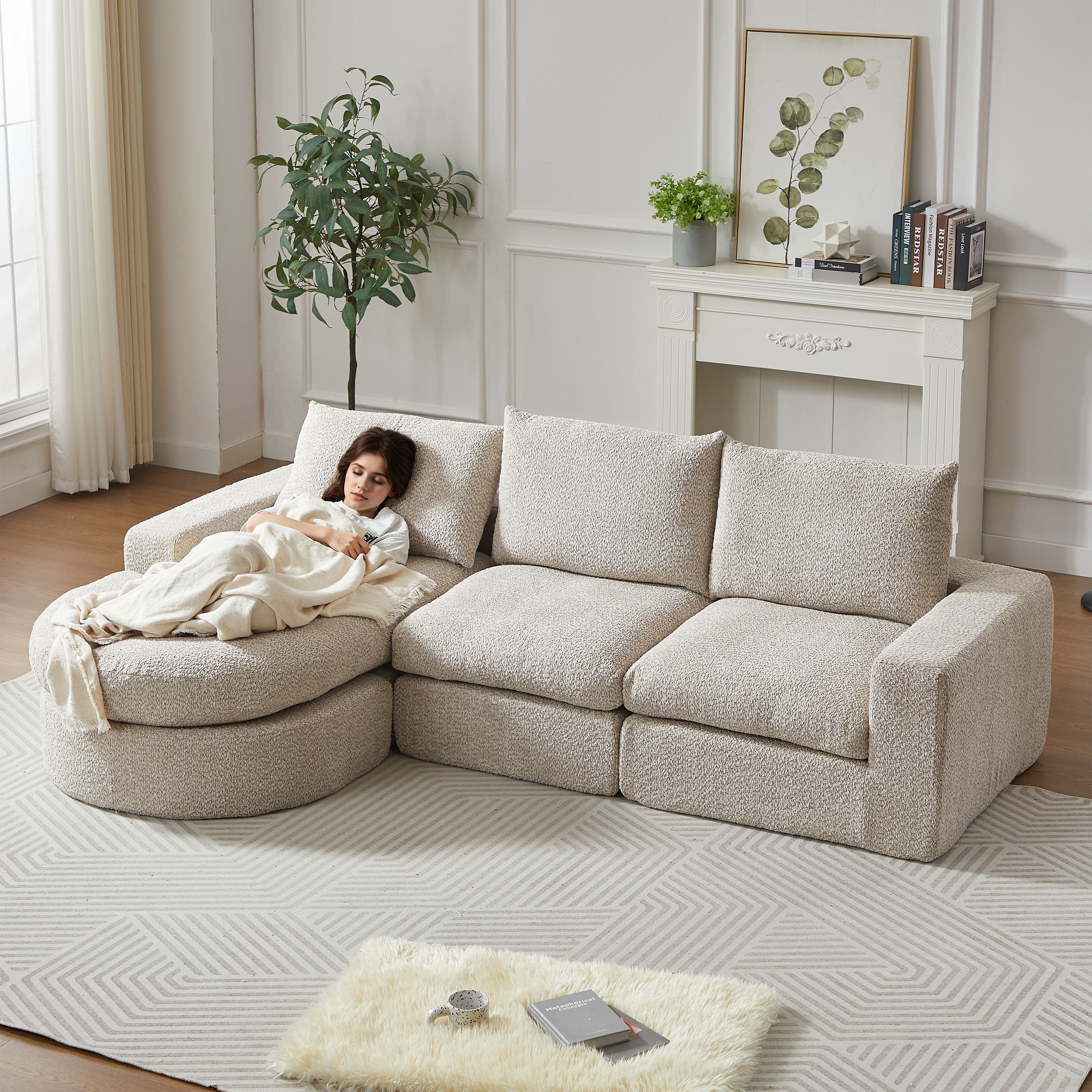 Canapé d’angle modulable chenille méridienne L mousse compressée sans ...