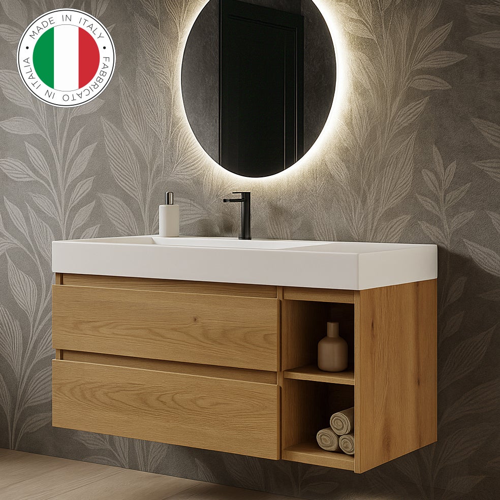 Mobile bagno sospeso 120 cm in rovere nodato con lavabo d'appoggio con ...