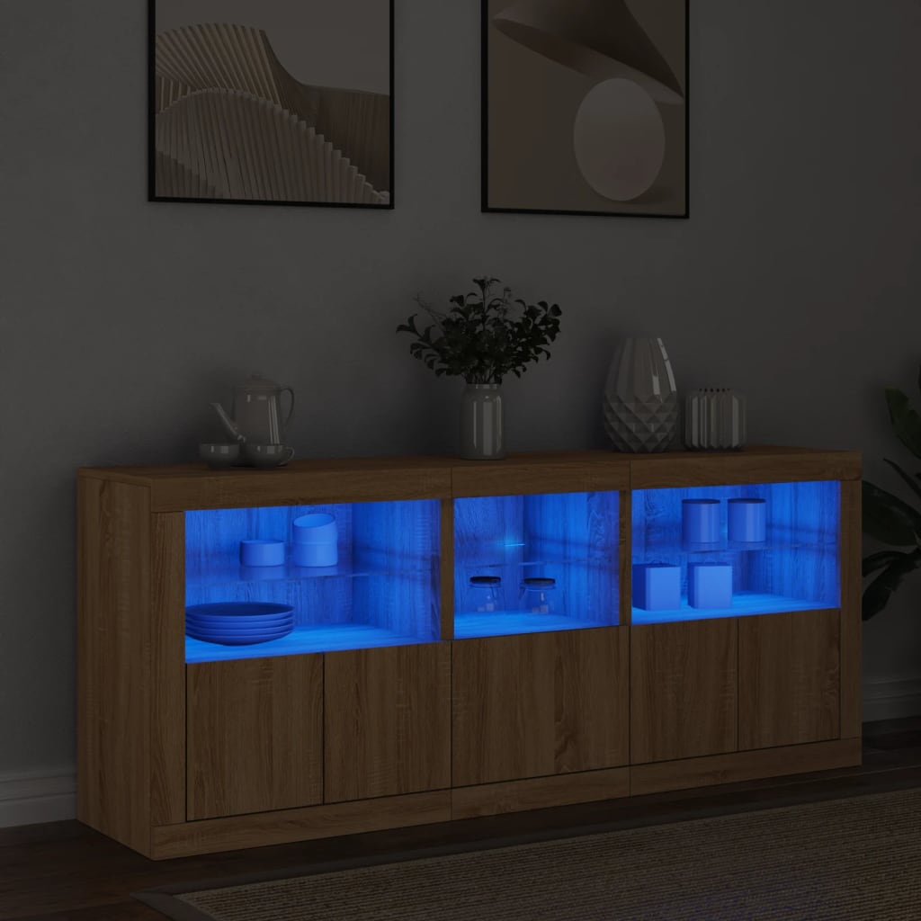Aparador con luces LED roble Sonoma 162x37x67 cm | Leroy Merlin
