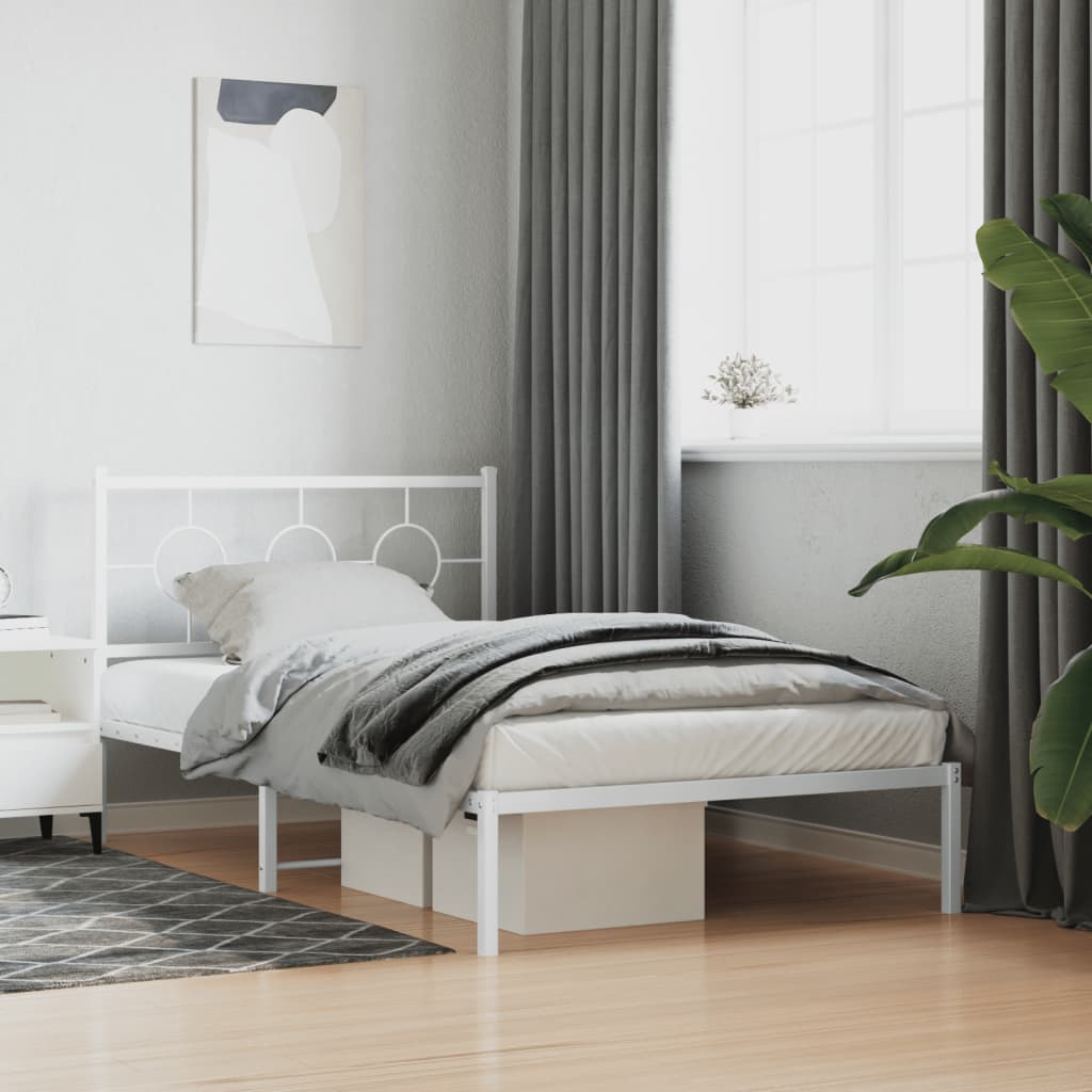 Cadre de lit métal avec tête de lit/pied de lit blanc 107x203cm | Leroy ...