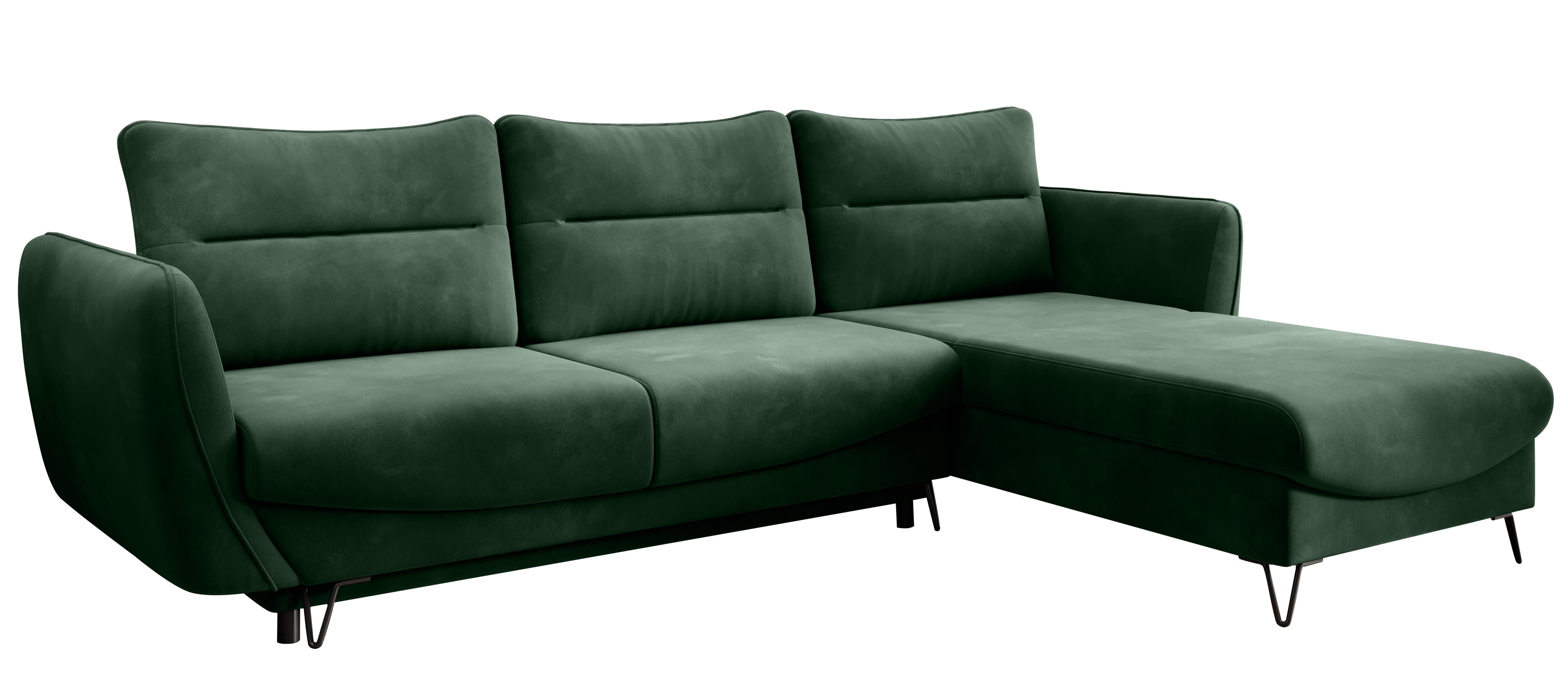 Canapé d'angle droit convertible velours vert foncé Zurik 276cm | Leroy ...