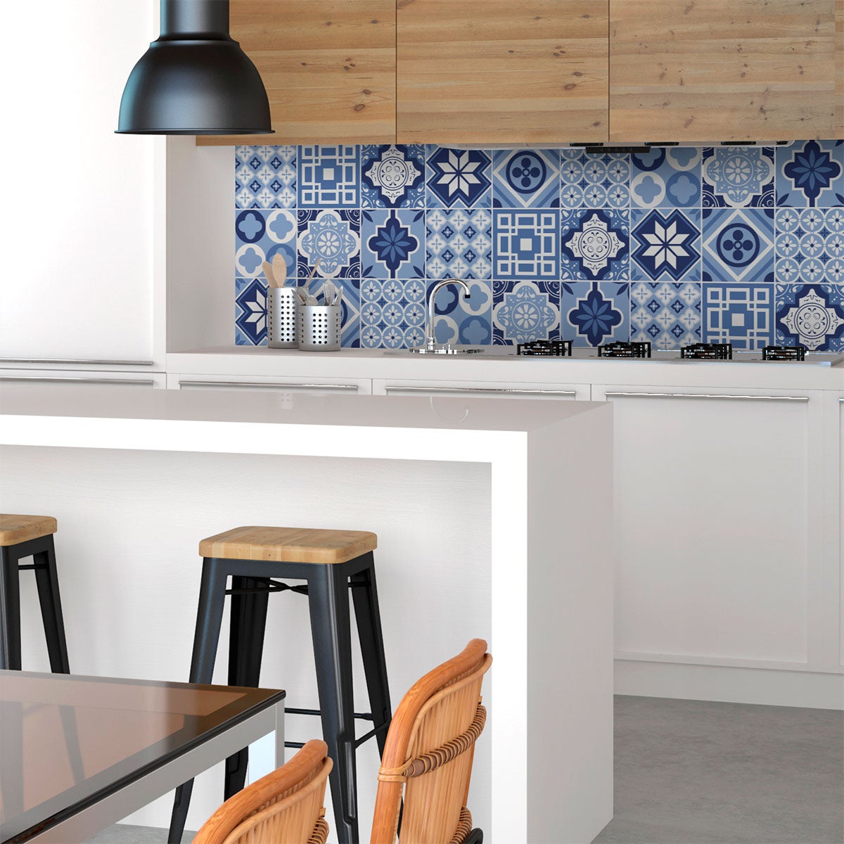 9 vinilos baldosas de cemento azulejos leonido - adhesivo de pared ...