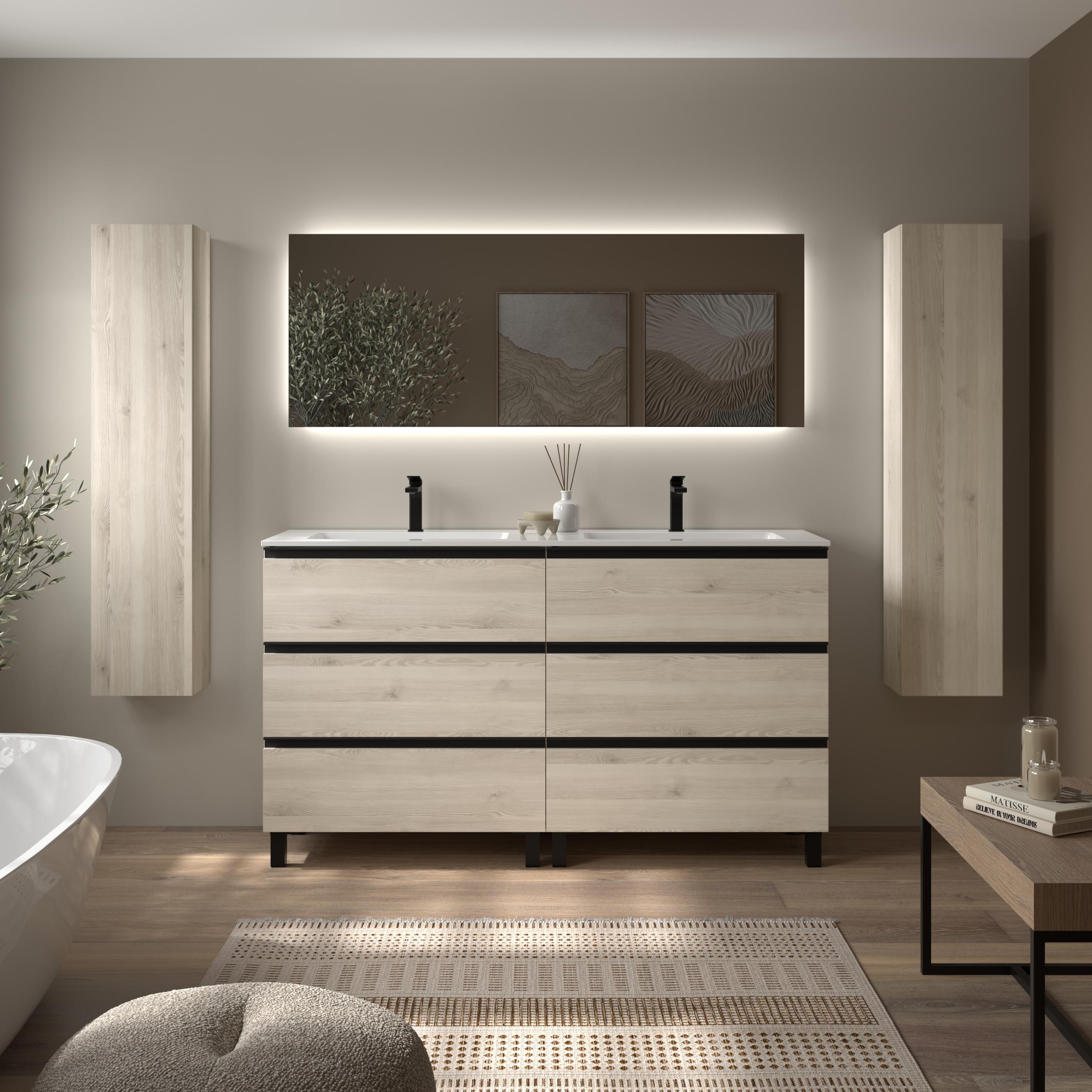 Mueble de Baño BEQUIA METAL 3C 160cm Natural | Lavabo Vilna Solid Surface Centrado | Leroy Merlin