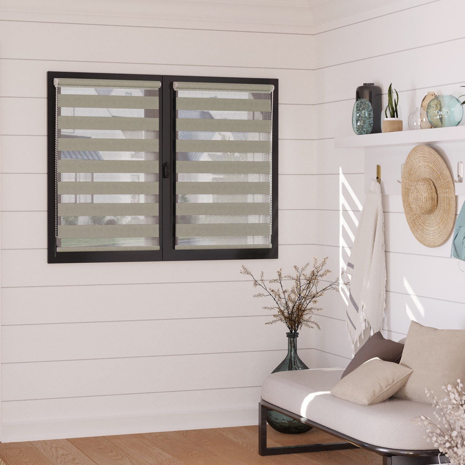 MADECOSTORE Lot de 2 stores jour nuit prêt-à-poser sans percer h250cm - Taupe - L60 x H250cm ...