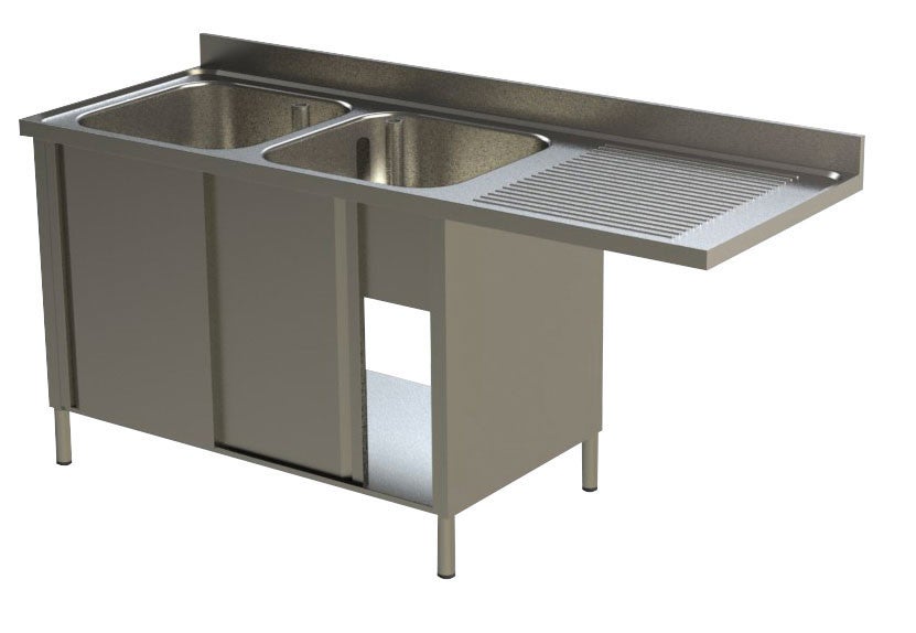 Plonge Inox 2 Bacs sur Placard Gamme 700 avec Passage Lave-Vaisselle - Égouttoir Droite ou ...