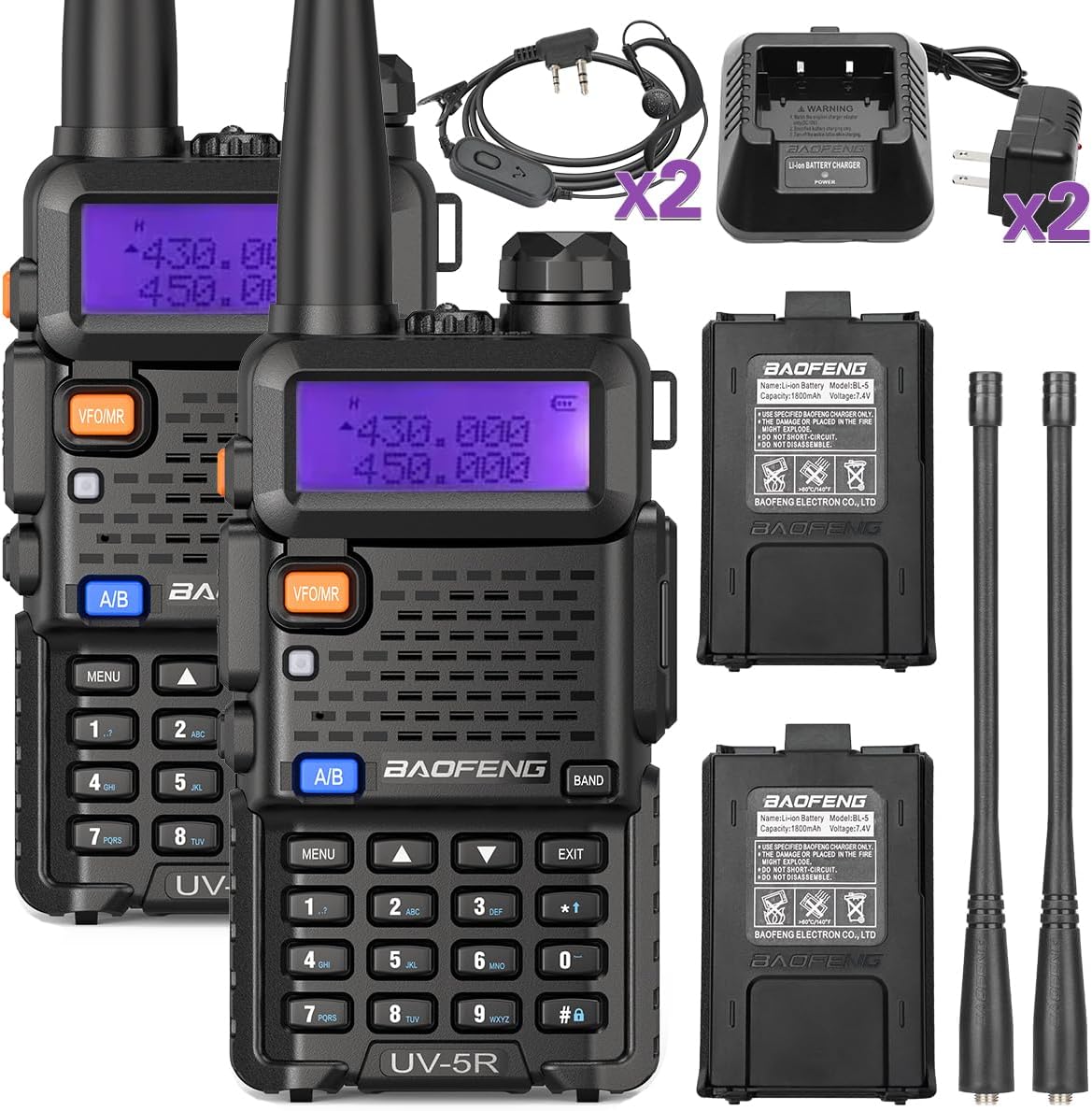 2 Radios Walkie-Talkie 5W UV-5R - Banda Dual VHF/UHF 128 Canales, Radio ...