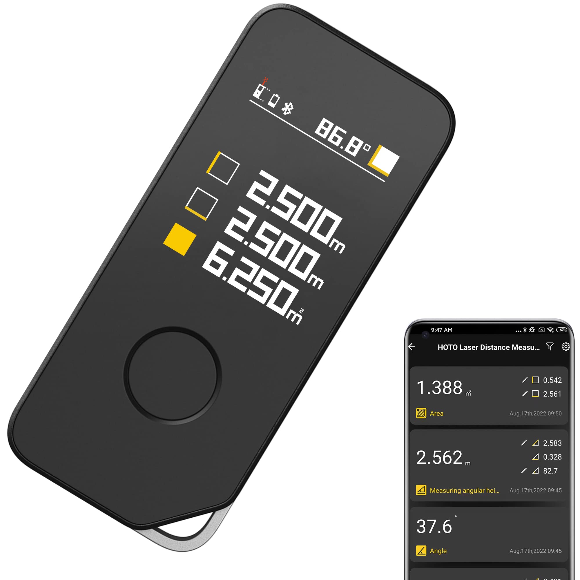 Télémètre Laser 50m Pro, Bluetooth, Écran LED Couleur, Mesure Temps ...