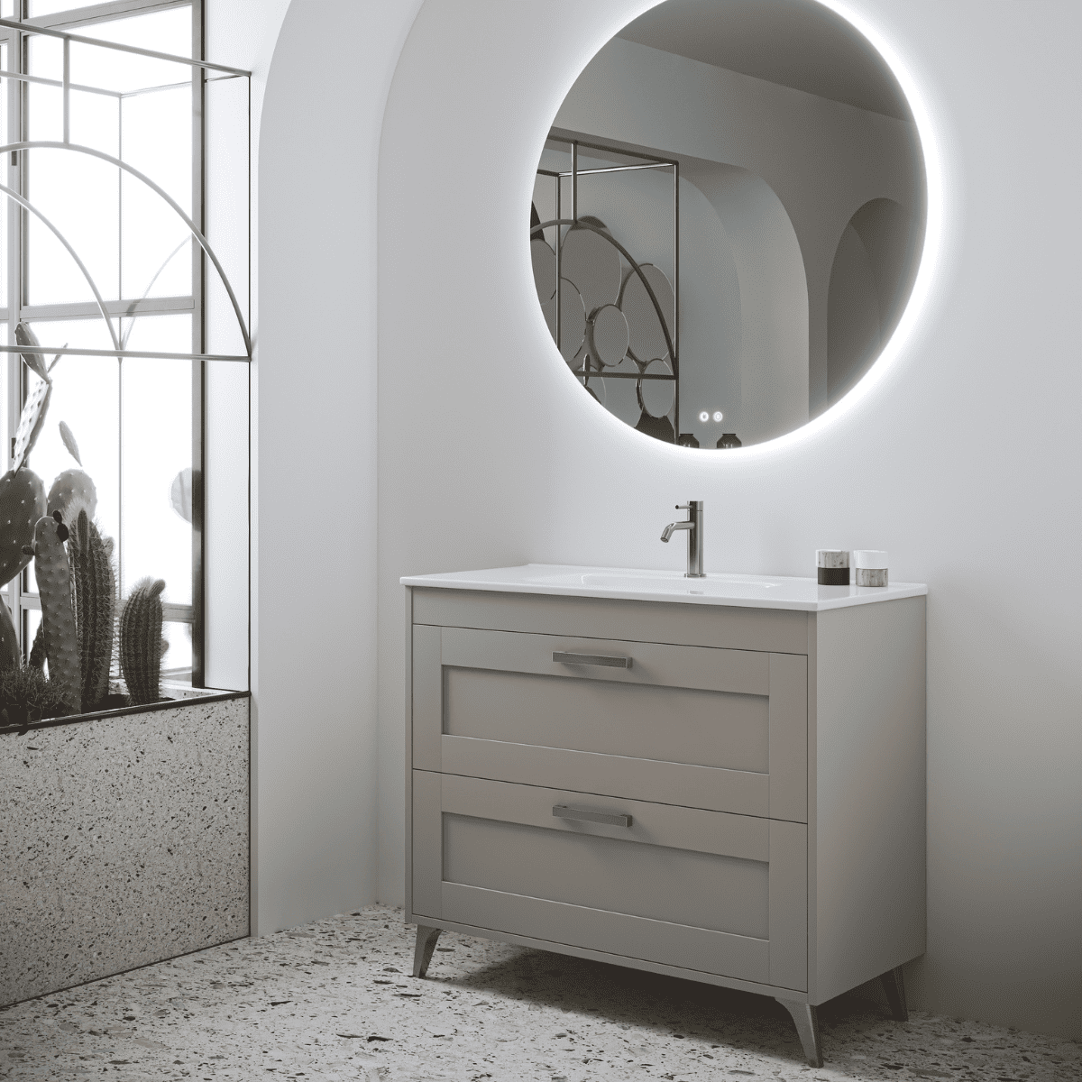Mueble de Baño A Suelo con Lavabo Cerámico | 2 Cajones | 100 cm Moka ...