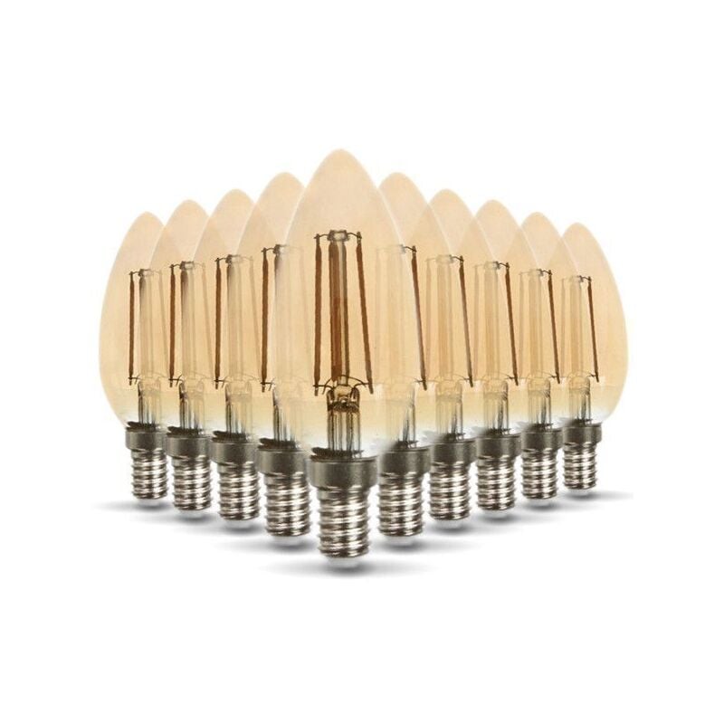 Lot de 10 Ampoules LED E14 ambrée 4W eq 40W 400lm Température de Couleur: Blanc chaud 2200K ...
