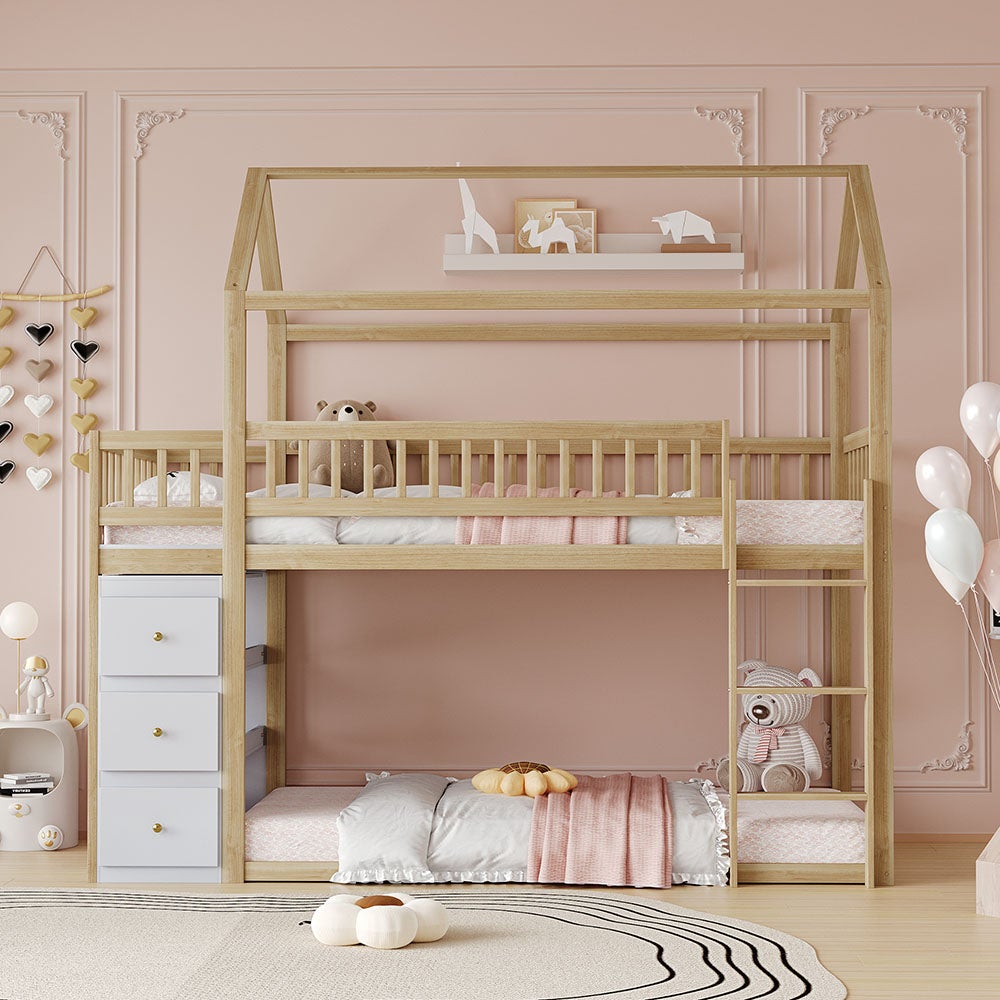 Lit enfant superposé 90 * 200 cm, avec casiers et étagères, lit bas ...