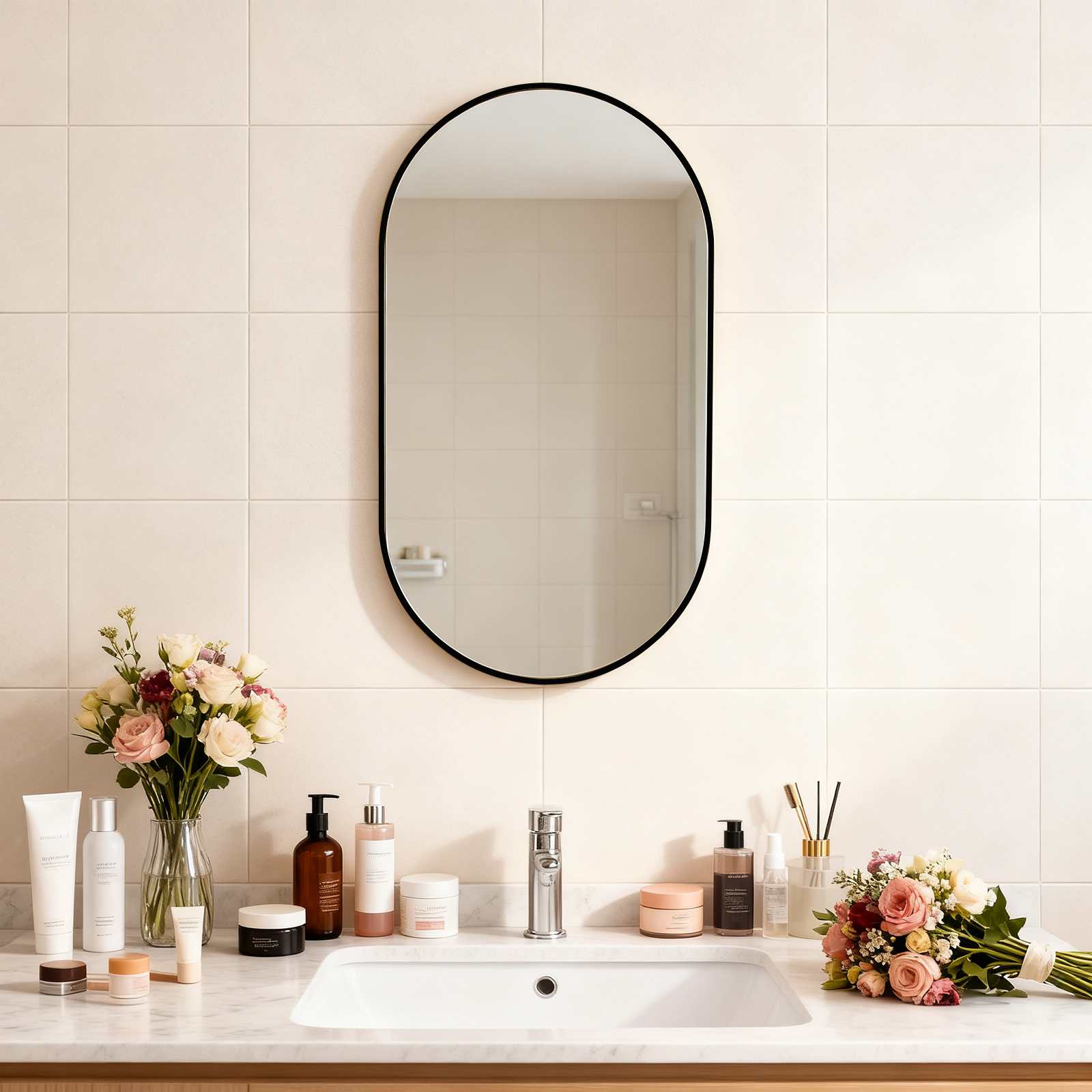 Miroir Ovale 50x70cm avec Film de Sécurité, Verre Haute Qualité ...