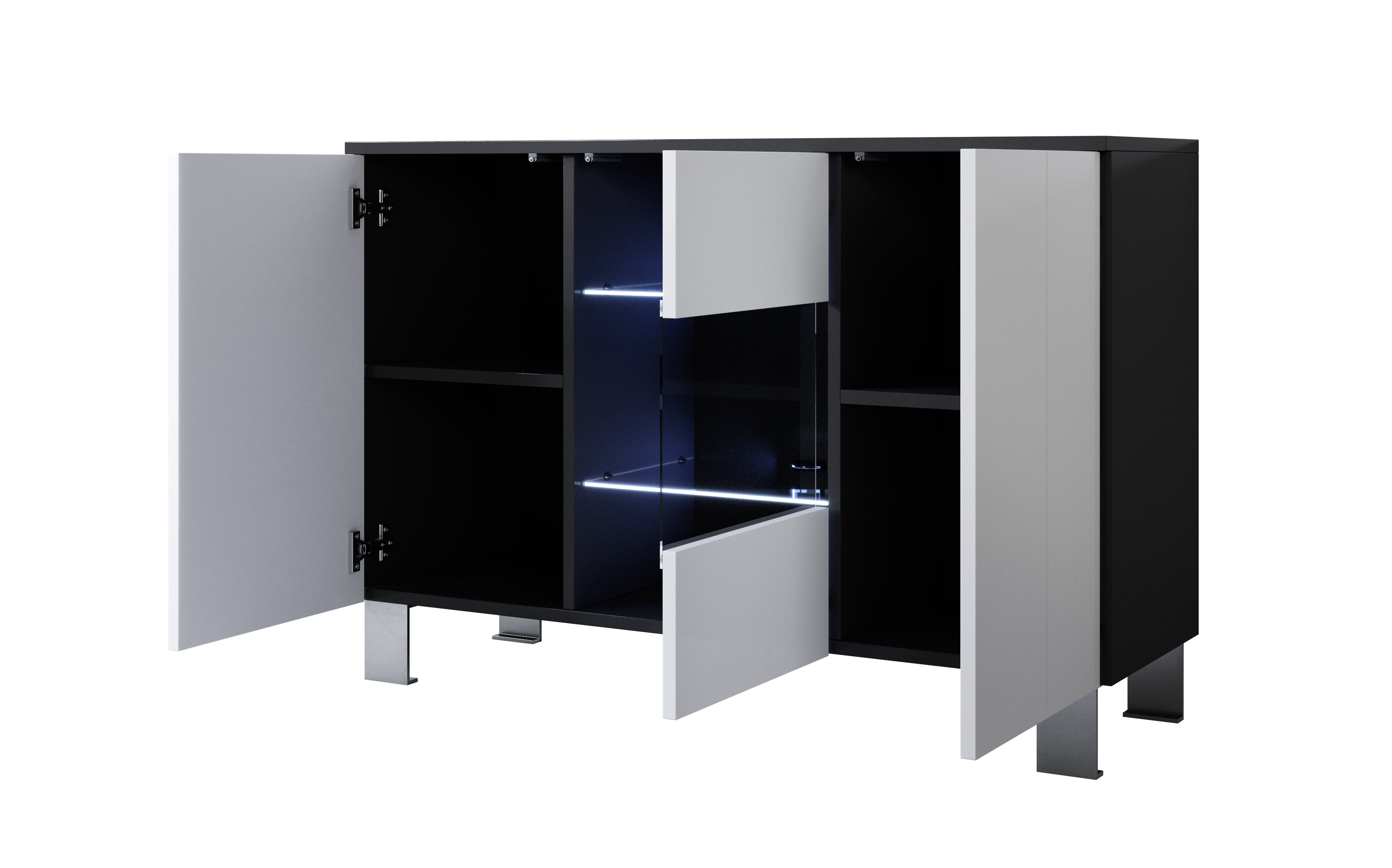 Buffet Salon modèle Luke A2 (120x82cm) couleur noir et blanc brillant ...