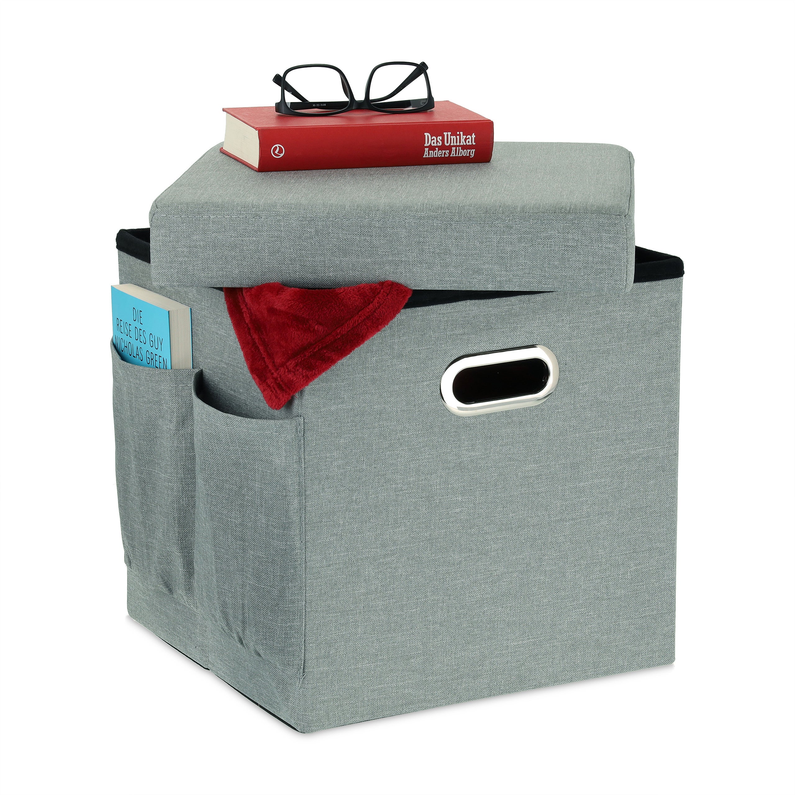 Relaxdays Tabouret rangement, poches latérales, poignées, moderne ...