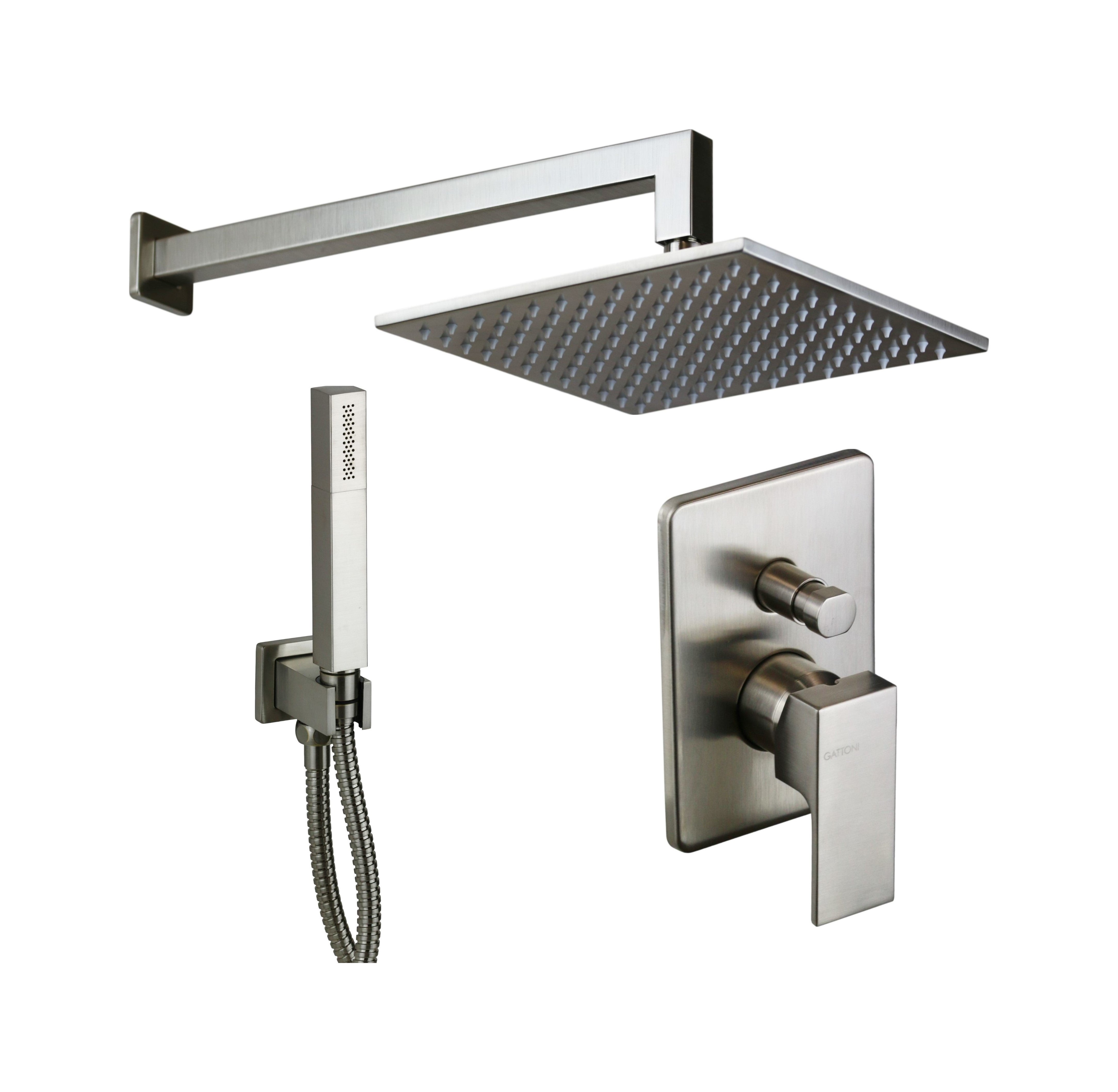 Kit complet de douche en acier brossé modèle carré Gattoni SQUARE KTQ15 ...