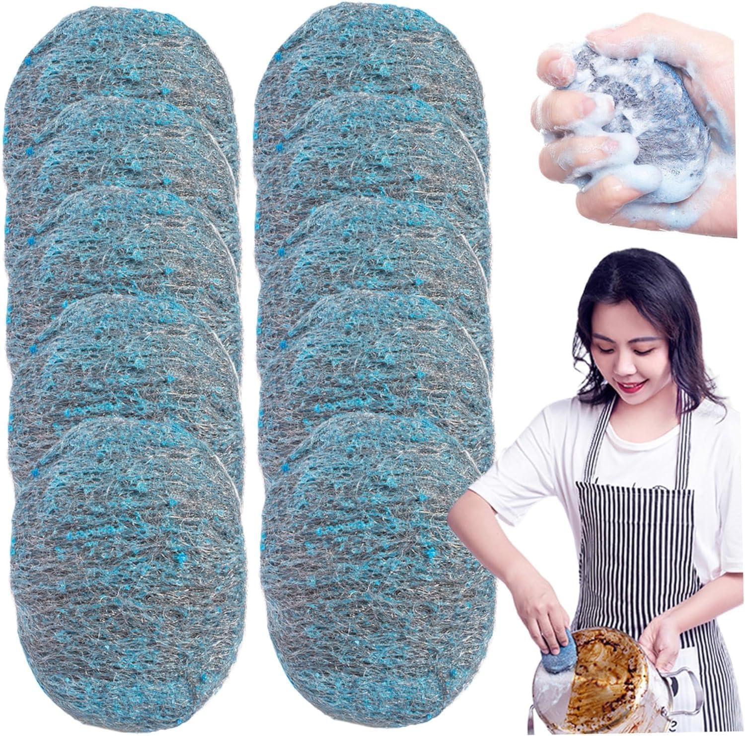10 Pcs Reusable Absorbent Steel Wool Scouring Pads Pre-Soaped with Soap ...