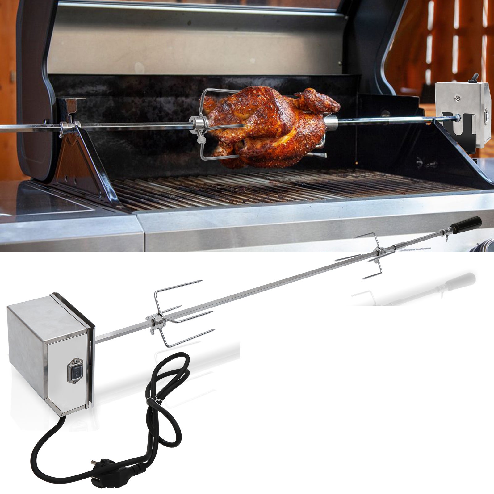 Broche BBQ Set de brochettes pour grill 107 cm 2 aiguilles à viande et ...