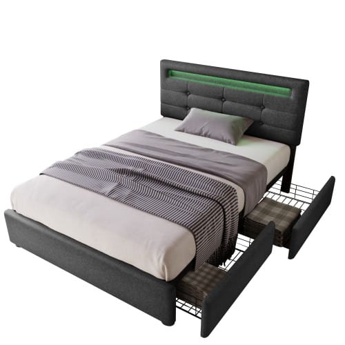Struttura letto con illuminazione LED e 2 cassetti, Letto singolo ... Struttura letto con illuminazione LED e 2 cassetti, Letto singolo ...
