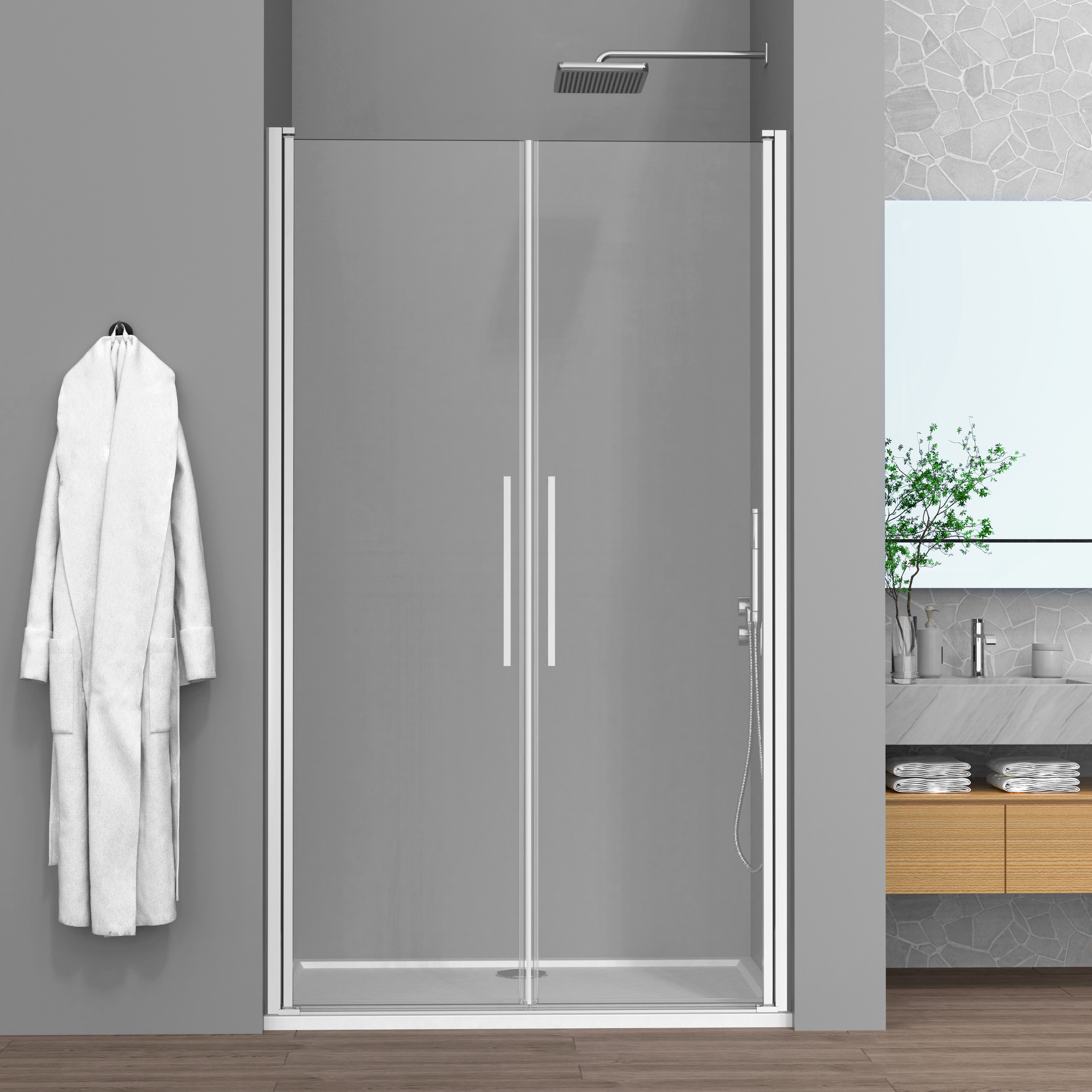 Porte de douche avec ouverture de type salon pour niche de 90 cm en ...