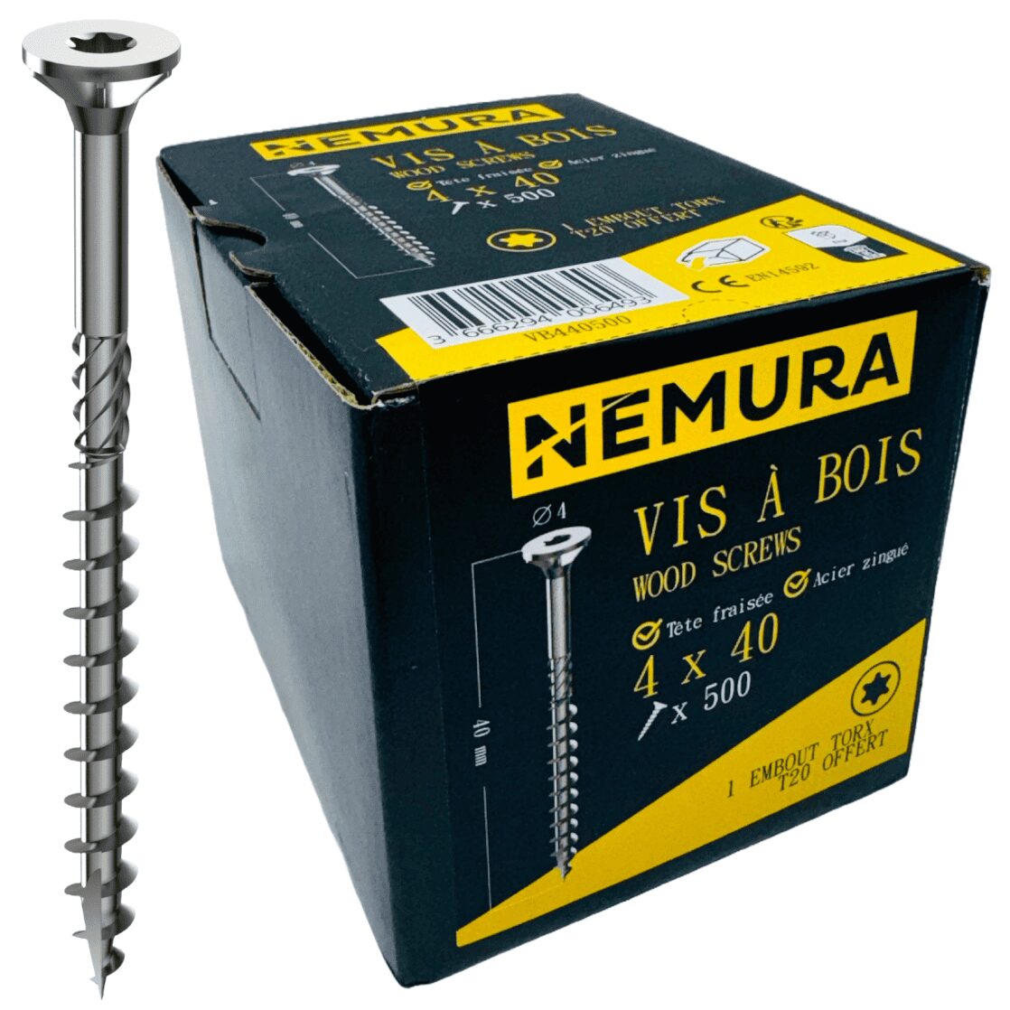 Lot de 500 Vis à Bois Torx 4 x 40 mm - Acier Zingué Tête Fraisée ...