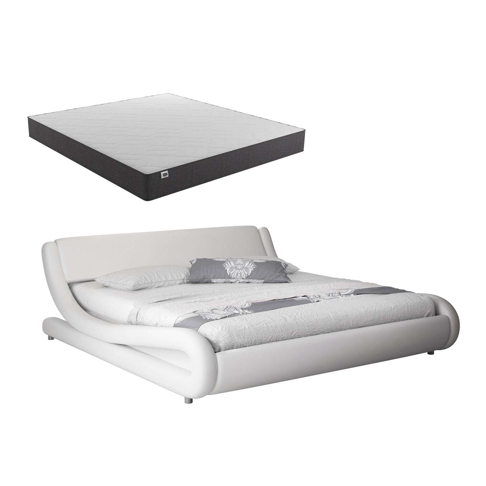 Lit Double avec Matelas Texas | Lit adulte | Couleur Blanc | Matériaux ...