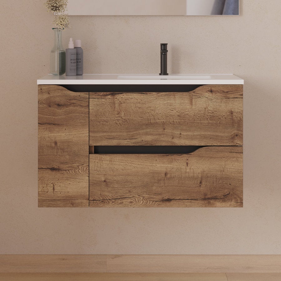 Meuble sous vasque seul, 2 tiroirs et 1 porte, 80cm, pour vasque ...