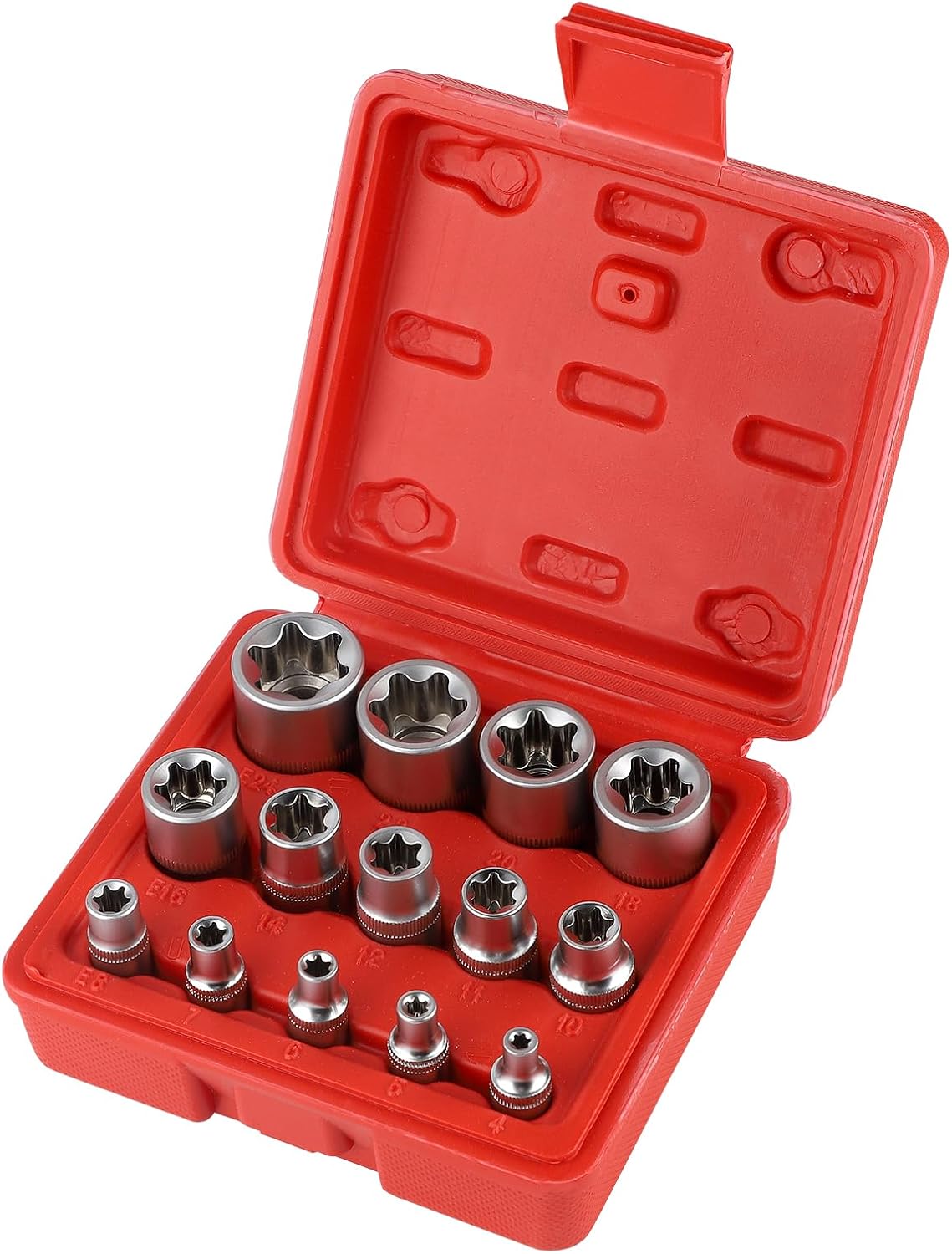 Coffret de douilles femelles 1/4", 3/8", 1/2", douilles Torx profil E E4, E5, E6, E7, E8, E10 ...