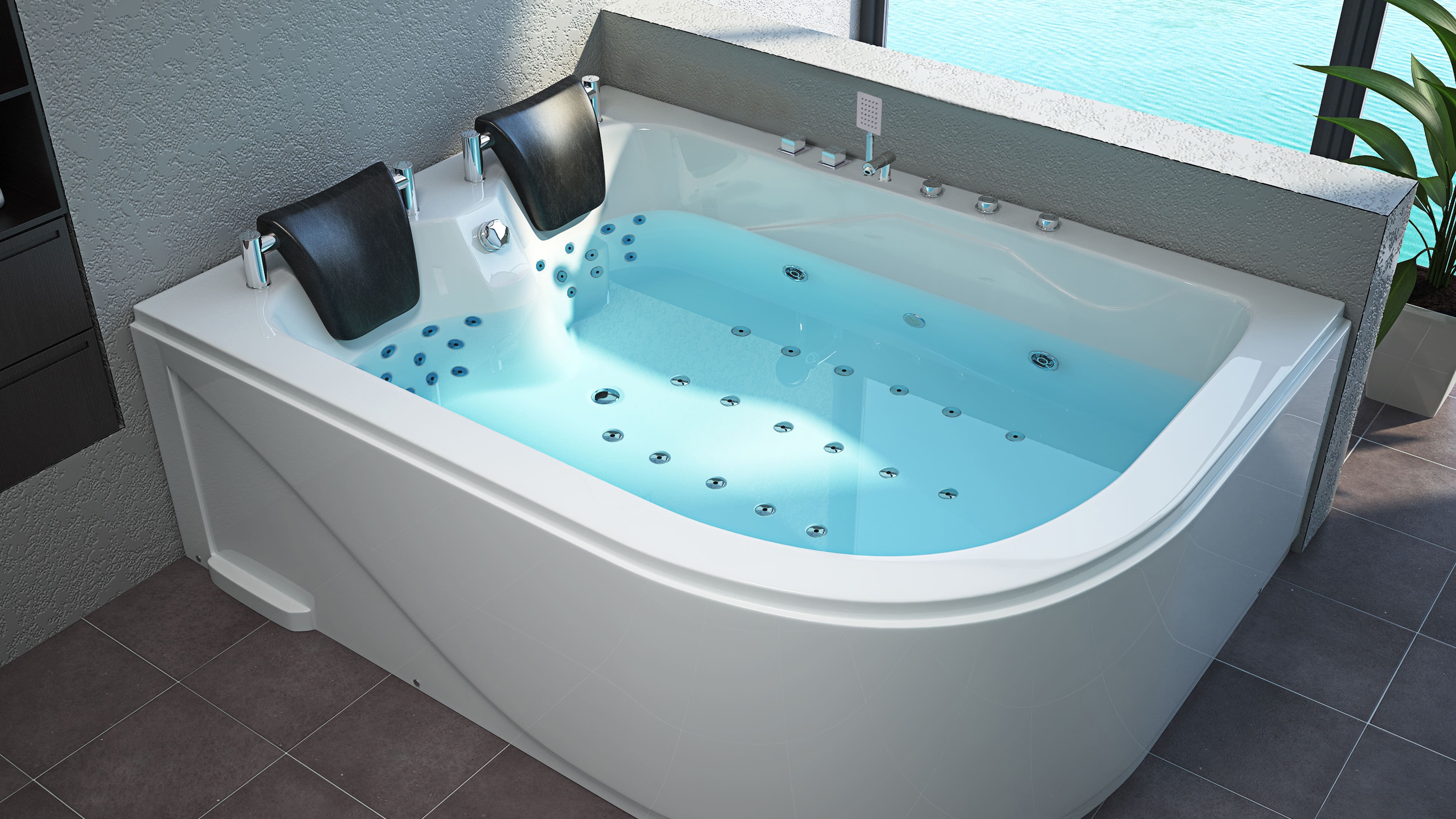 Ouest balnéo - Baignoire Naxos Droite Luxe 18 jets Balneo 180 x 120 ...