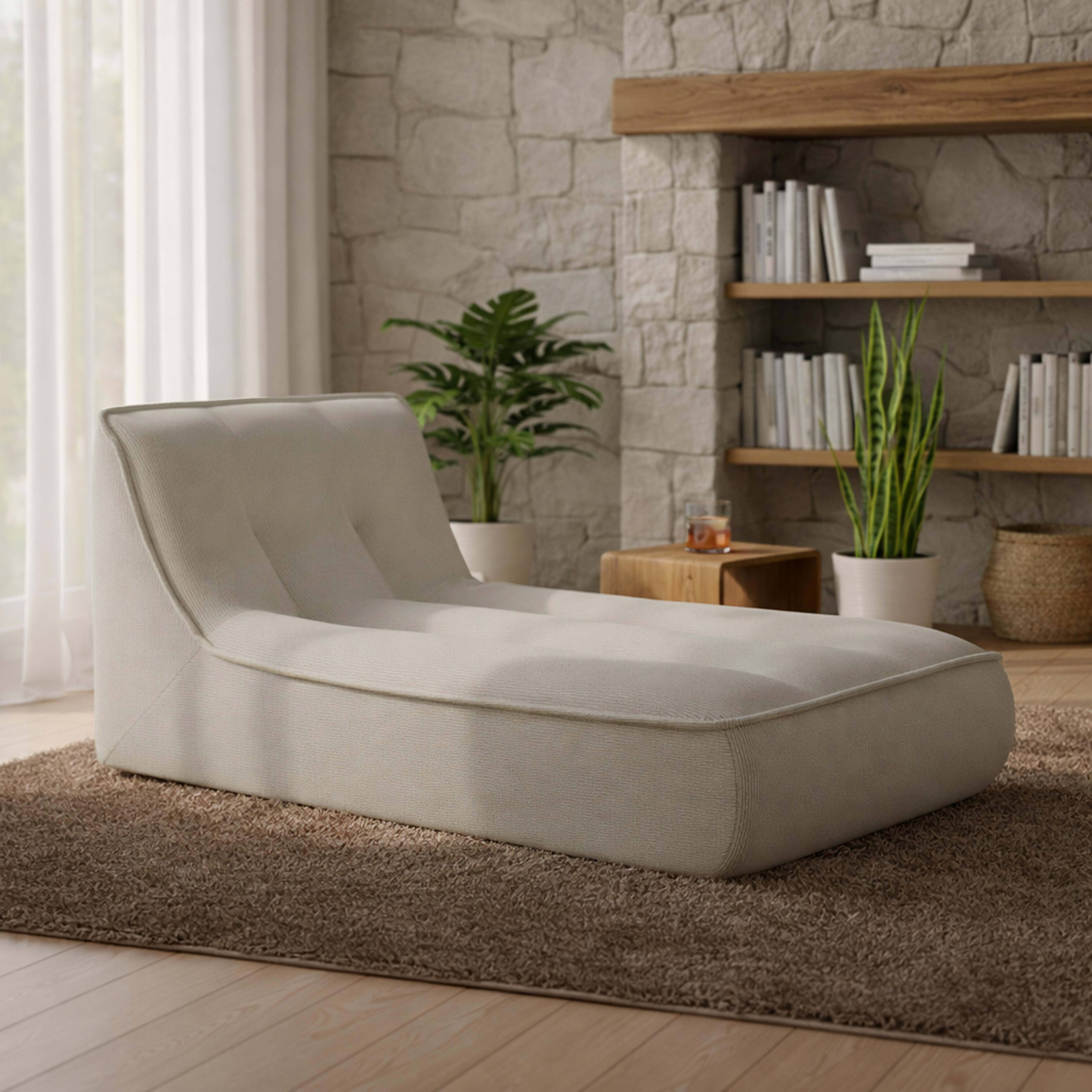 Chaise longue in tessuto ecrù 165 x 80 x 70 cm, Lizy - Oviala | Leroy ...