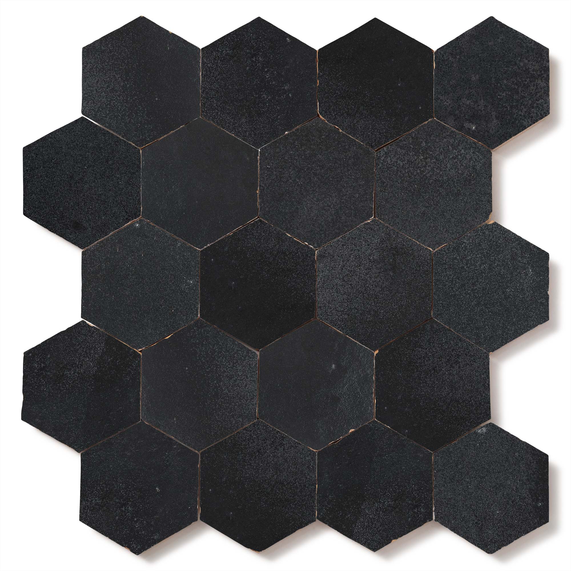 Zellige Marocain Artisanal Véritable - Noir Carbone Hexagone 7,6x8,8 cm ...