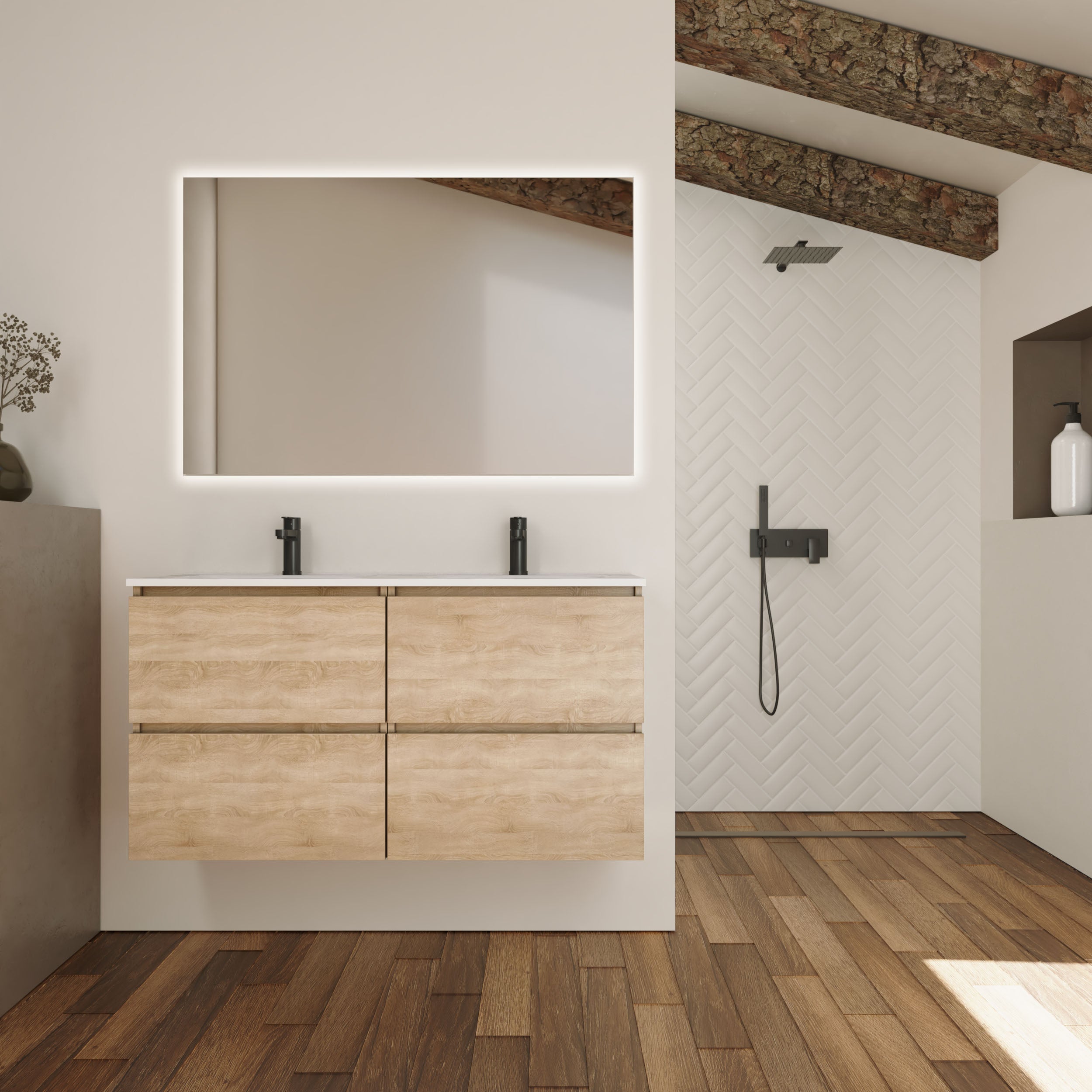ENSEMBLE SALLE DE BAIN KAJI | MEUBLE SUSPENDU | 140 CM BARDOLINO | 4 ...