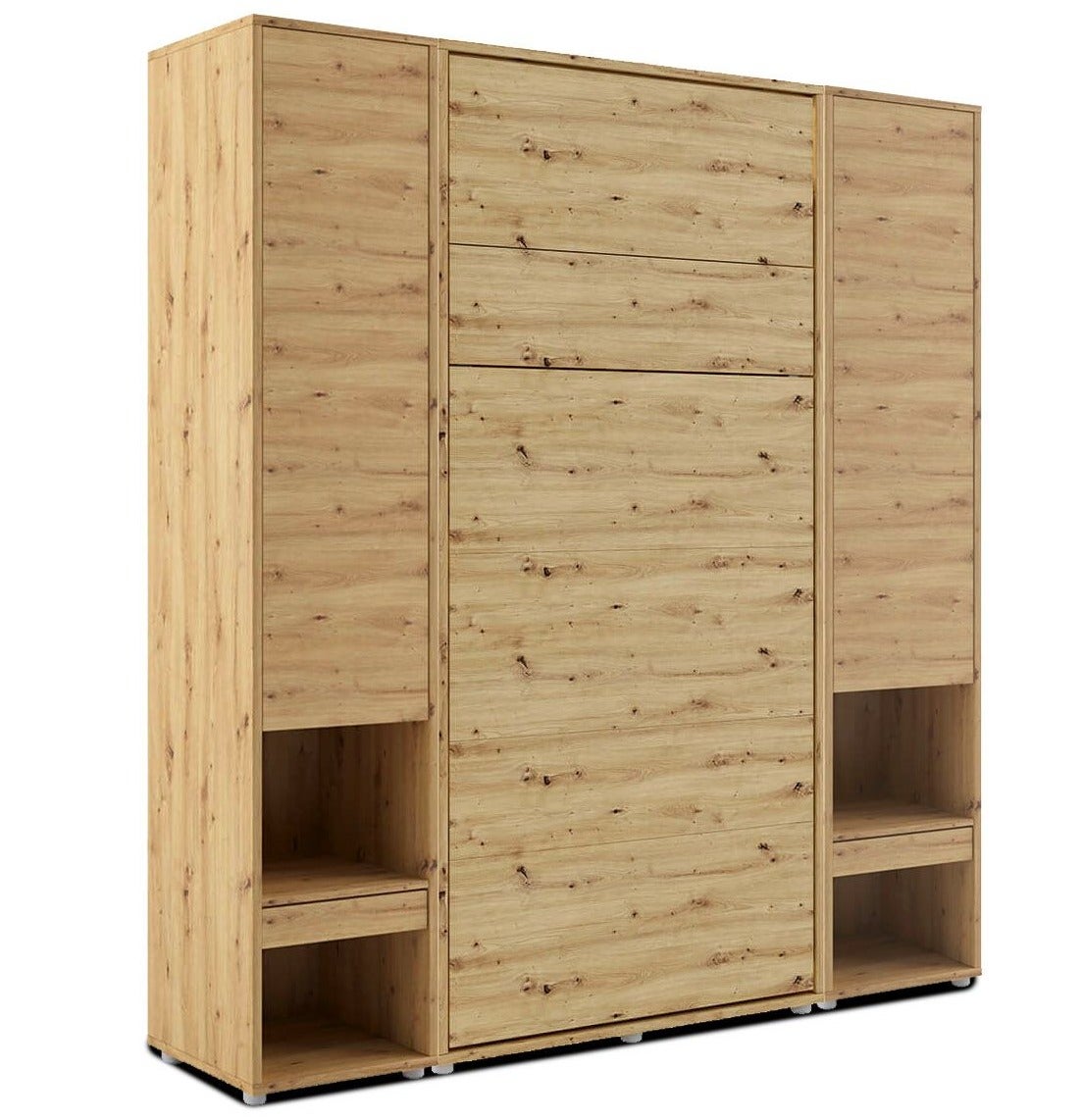 Cama plegable vertical artesanal de roble con 2 armarios de ...