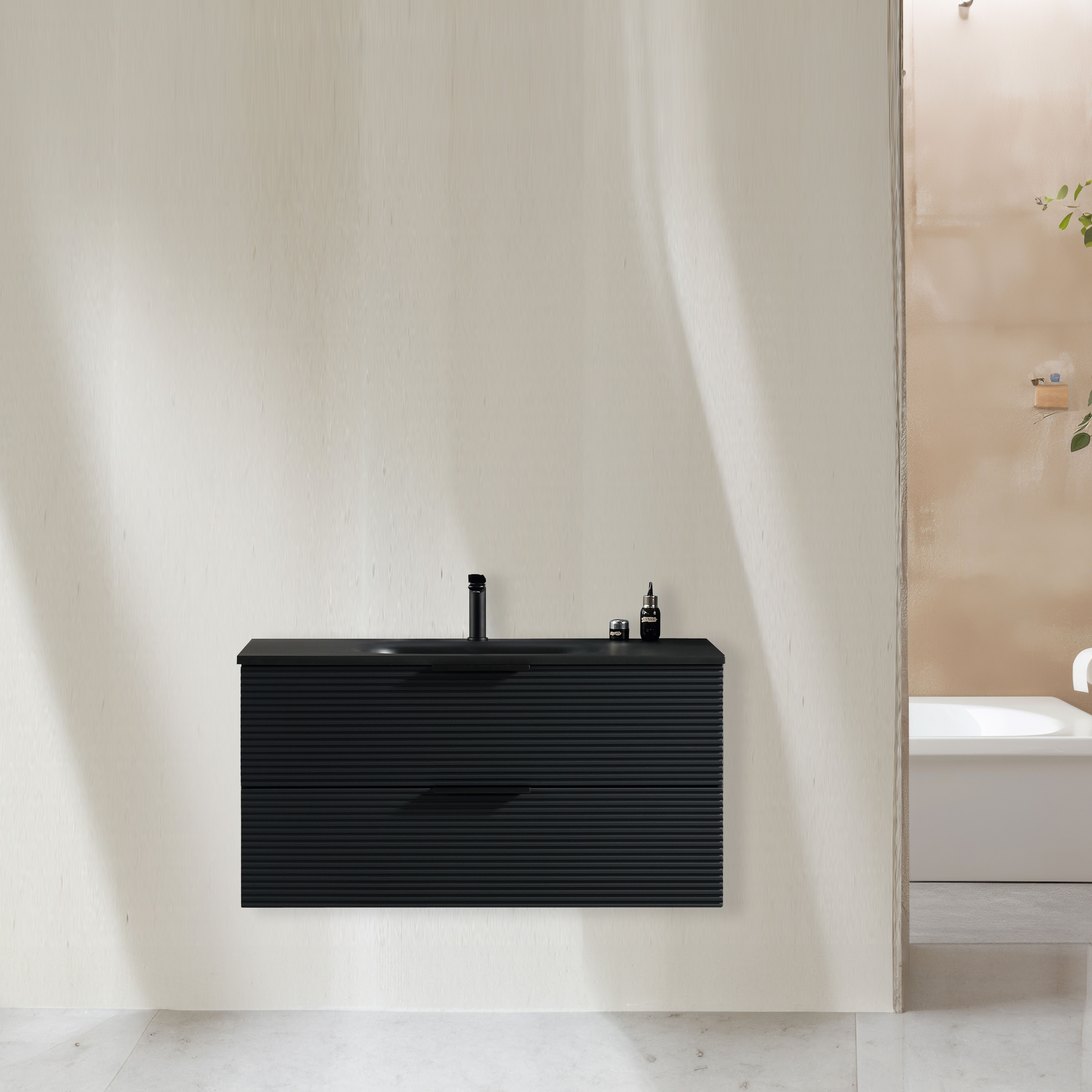 Meuble vasque encastrée 120 cm noir Aqualinea | Leroy Merlin