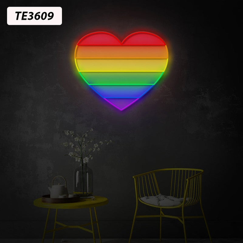 Murale au néon en forme de cœur, lumière au néon imprimée UV brillante ...