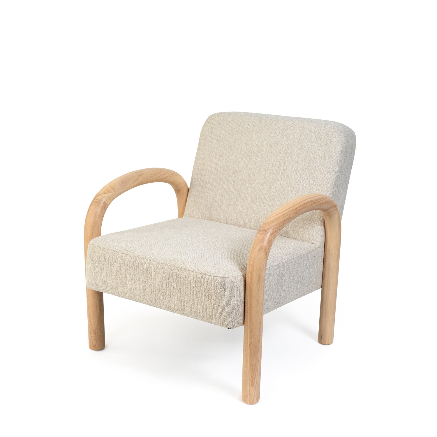 Butaca baja Flavia moderna con estructura de madera y tejido beige ...