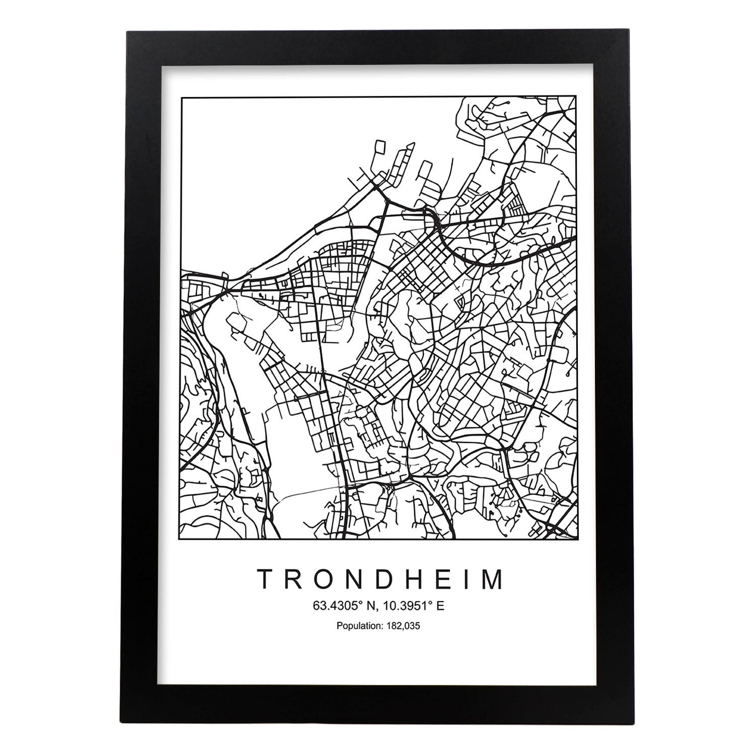 Feuille De Carte Du Style Nordique De La Ville De Trondheim En Noir Et ...