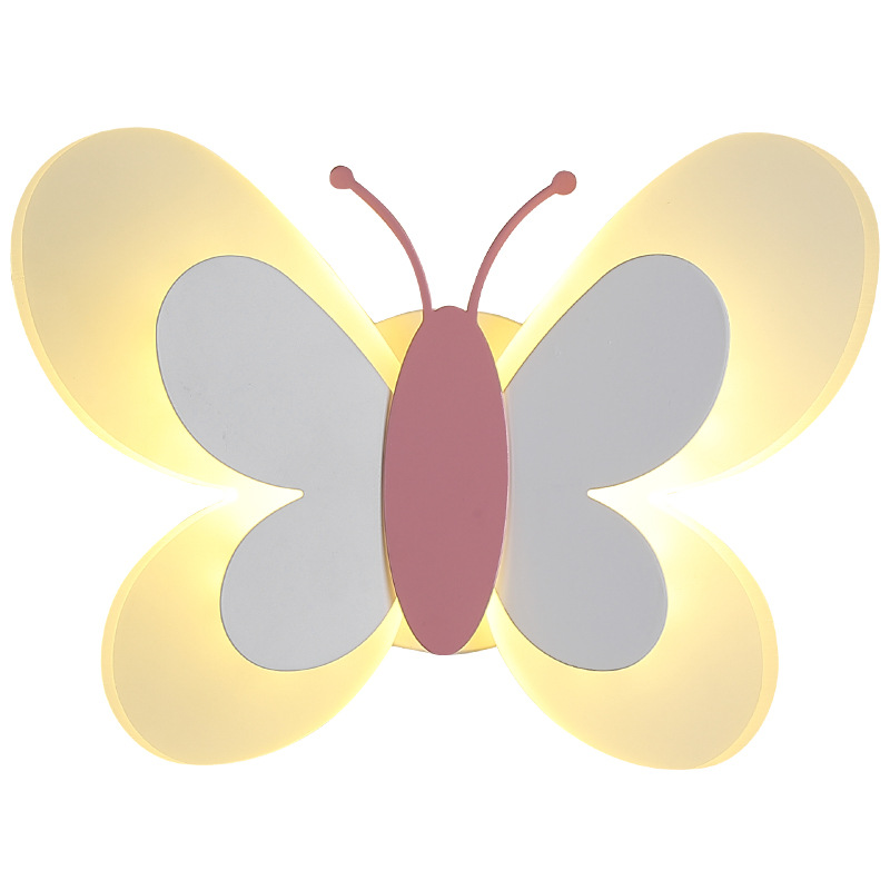 Applique murale pour enfants en forme de papillon rose + lumière ...
