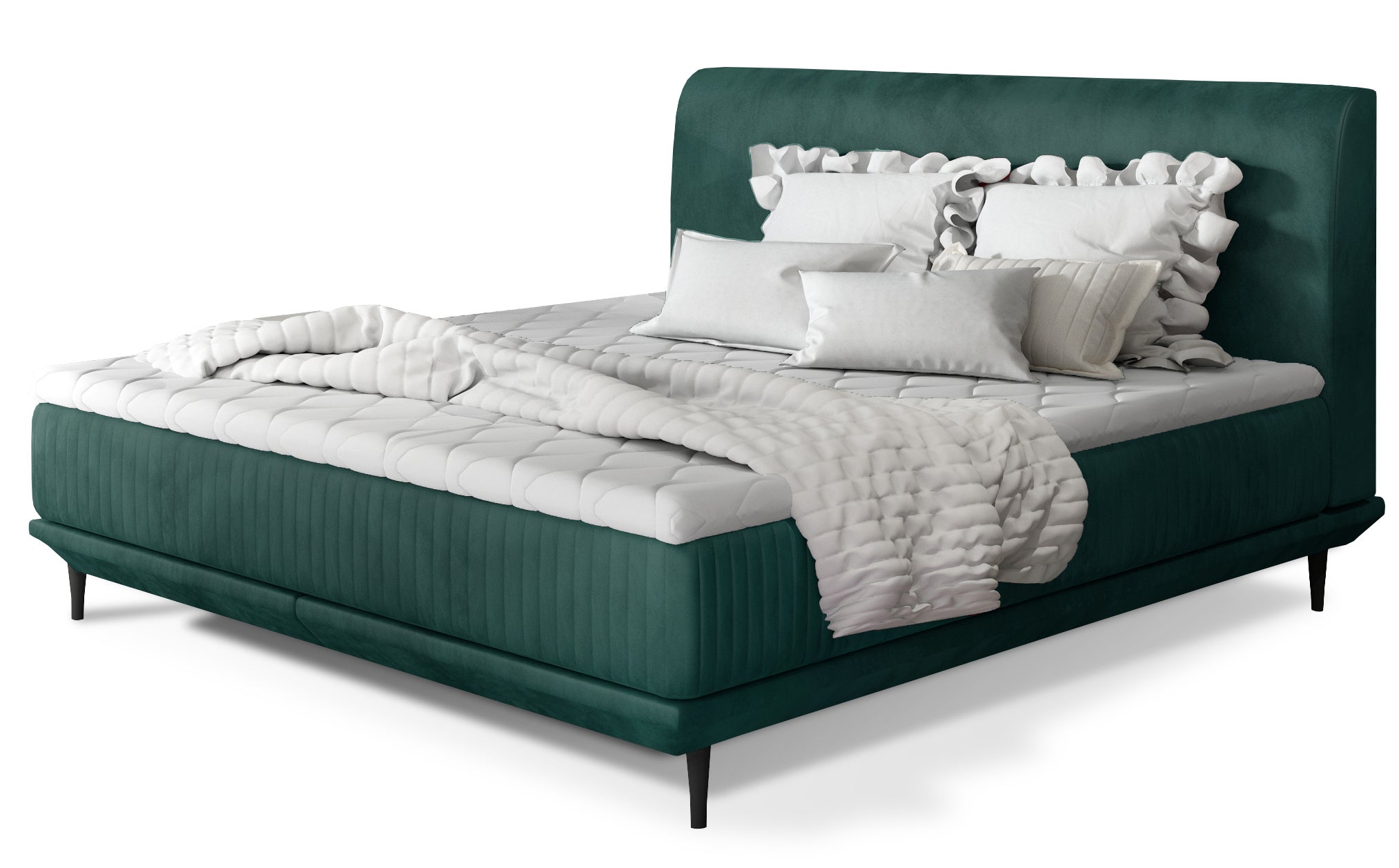 Lit boxspring 140x200 velours vert sommier et matelas inclus Mastera ...
