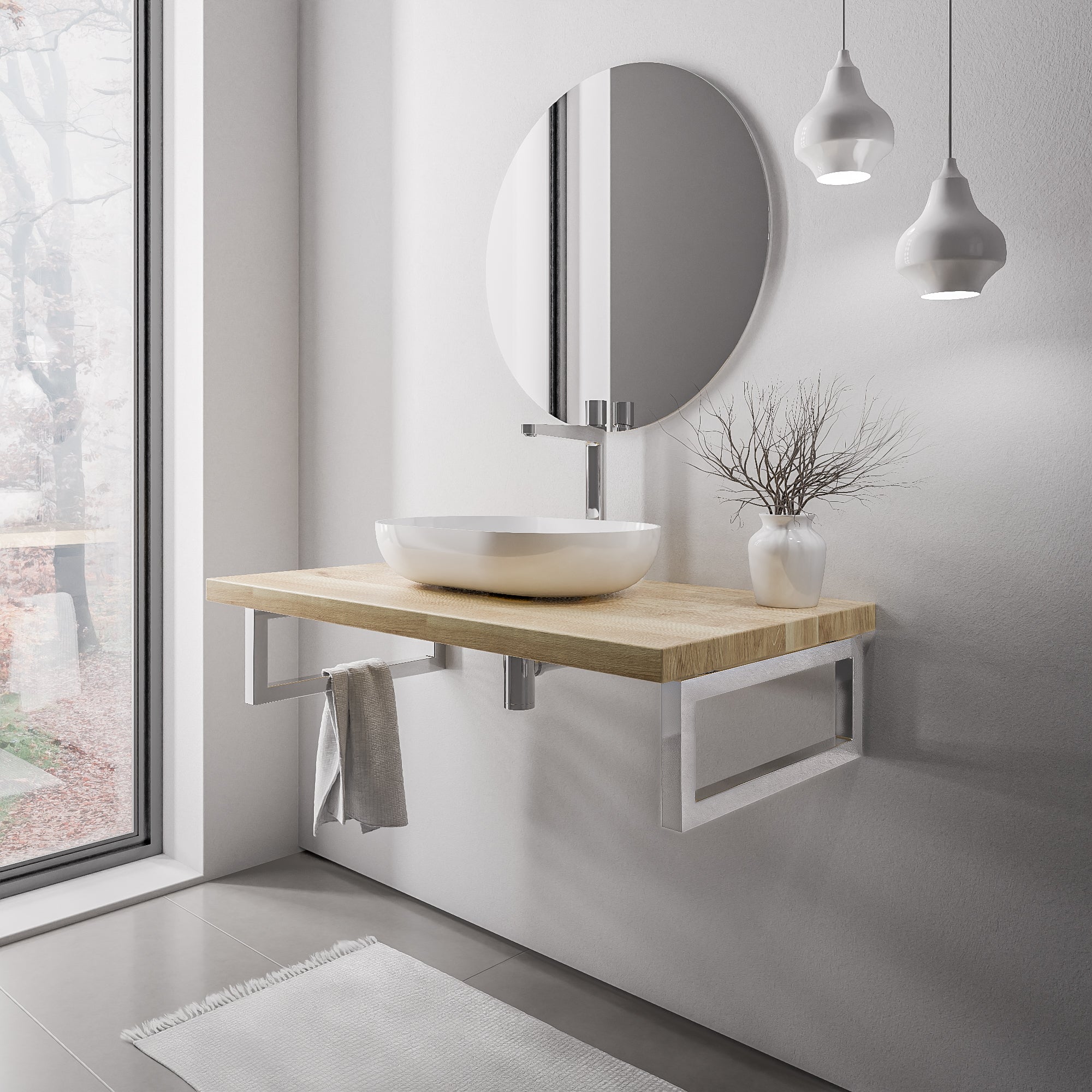 BERNSTEIN - Plan de toilette sous vasque chêne massif 100x52x18cm ...