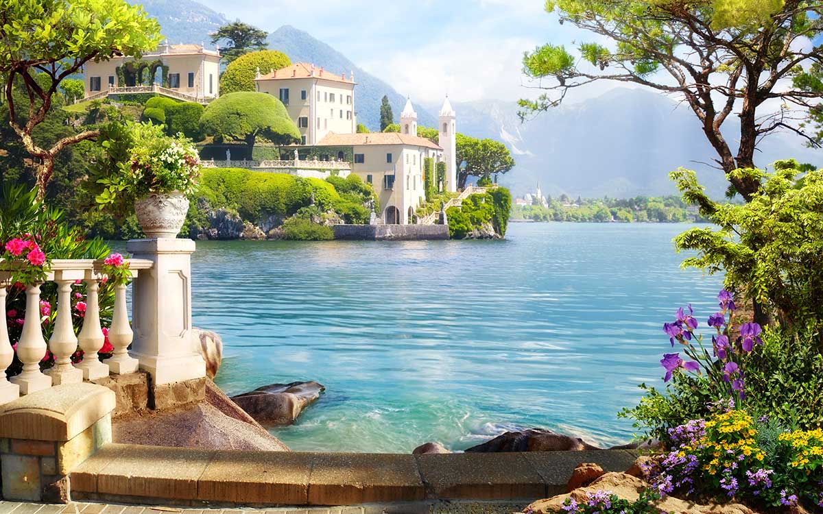 Cuadro paisaje ilustrado en el lago de Roma - 80x50 cm | Leroy Merlin