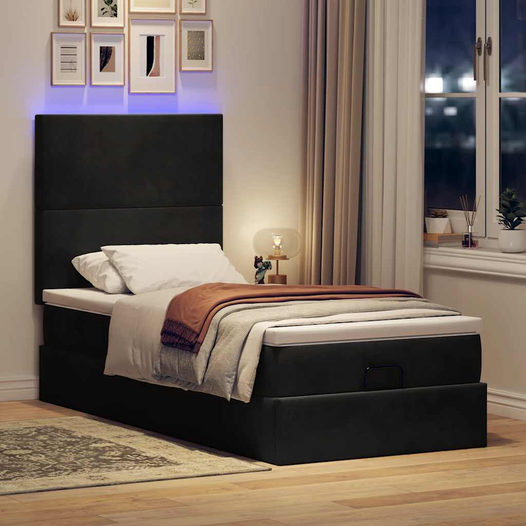 VidaXL Estructura cama otomana colchones terciopelo negra 90x190 cm ...