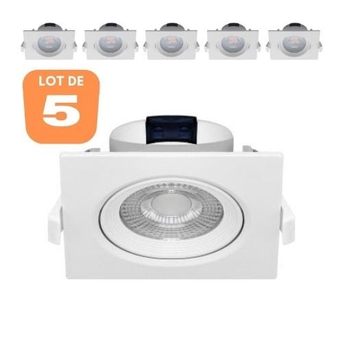 Conjunto de 5 spots LED empotrables cuadrados blancos 5W IP20 6500K ...