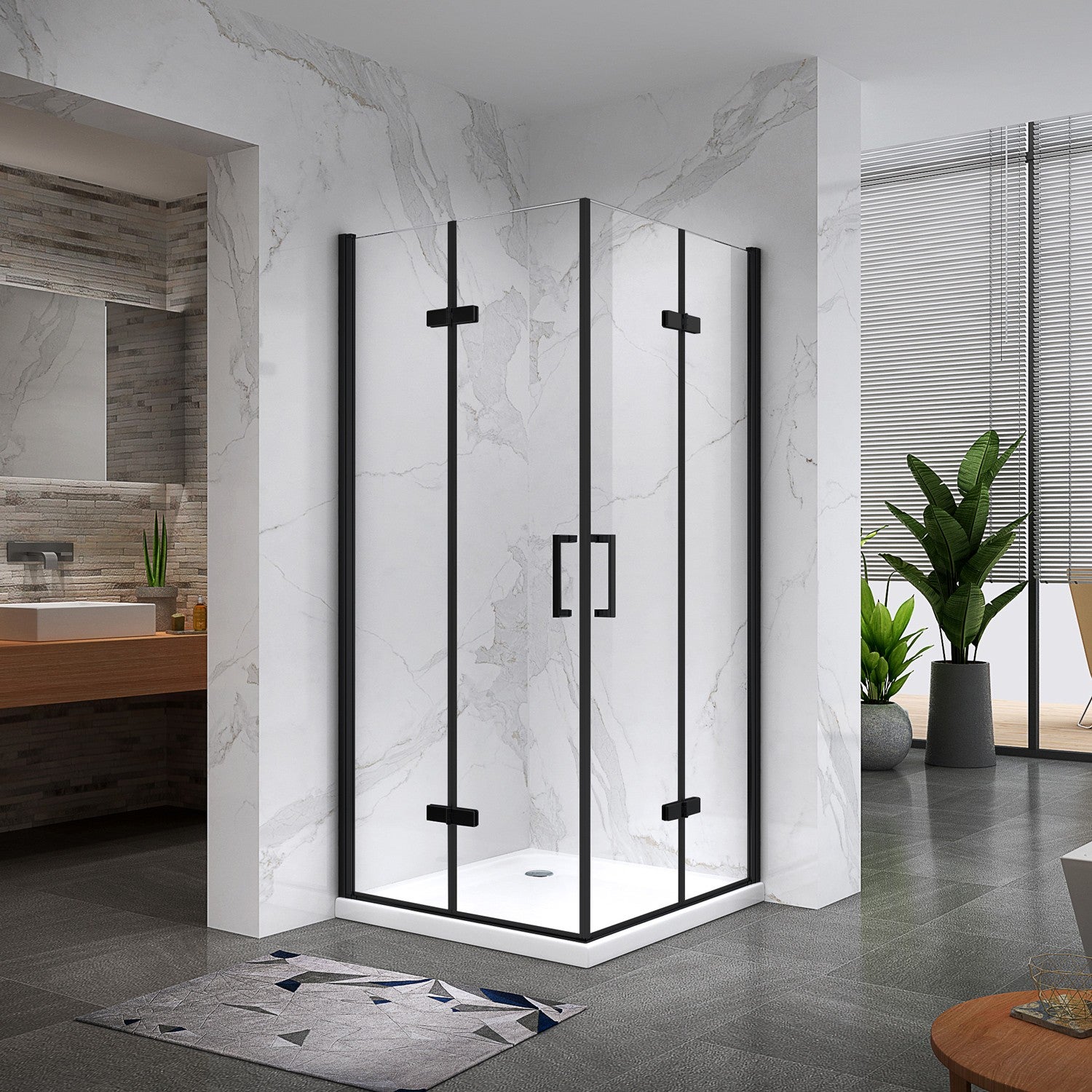 ATÉA-BLACK Cabine de douche H 190 cm, 85 x 85 cm, 2 portes pliantes et ...