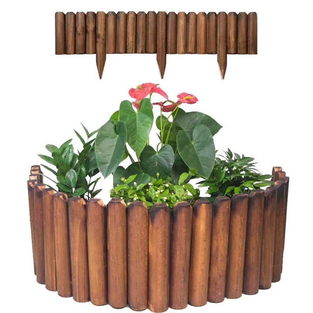 Bordure de jardin courte en bois - Finition bois brûlé - Bordure décorative flexible - Clôture d ...