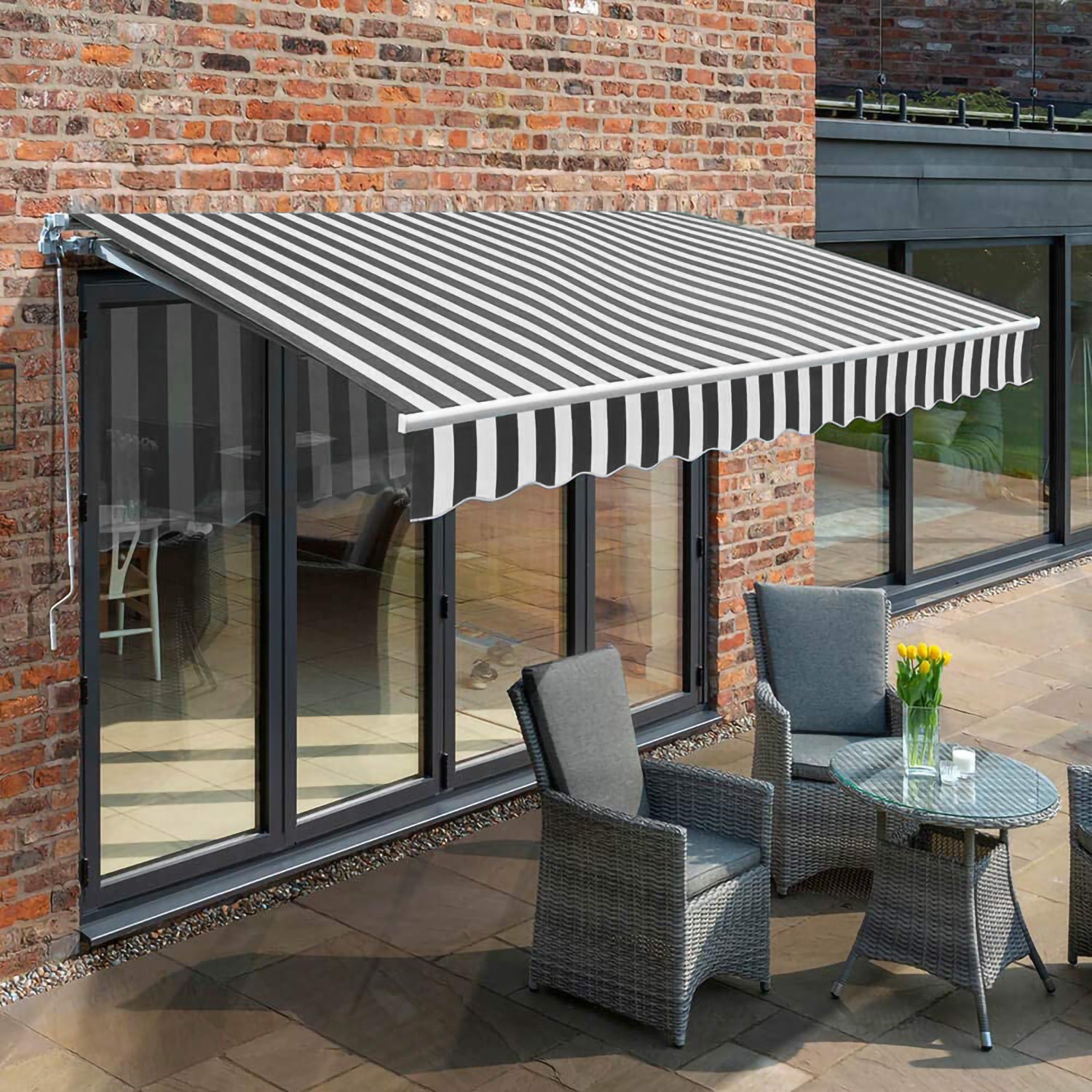 Toldo retráctil para balcón 350cmx300cm gris/blanco | Leroy Merlin